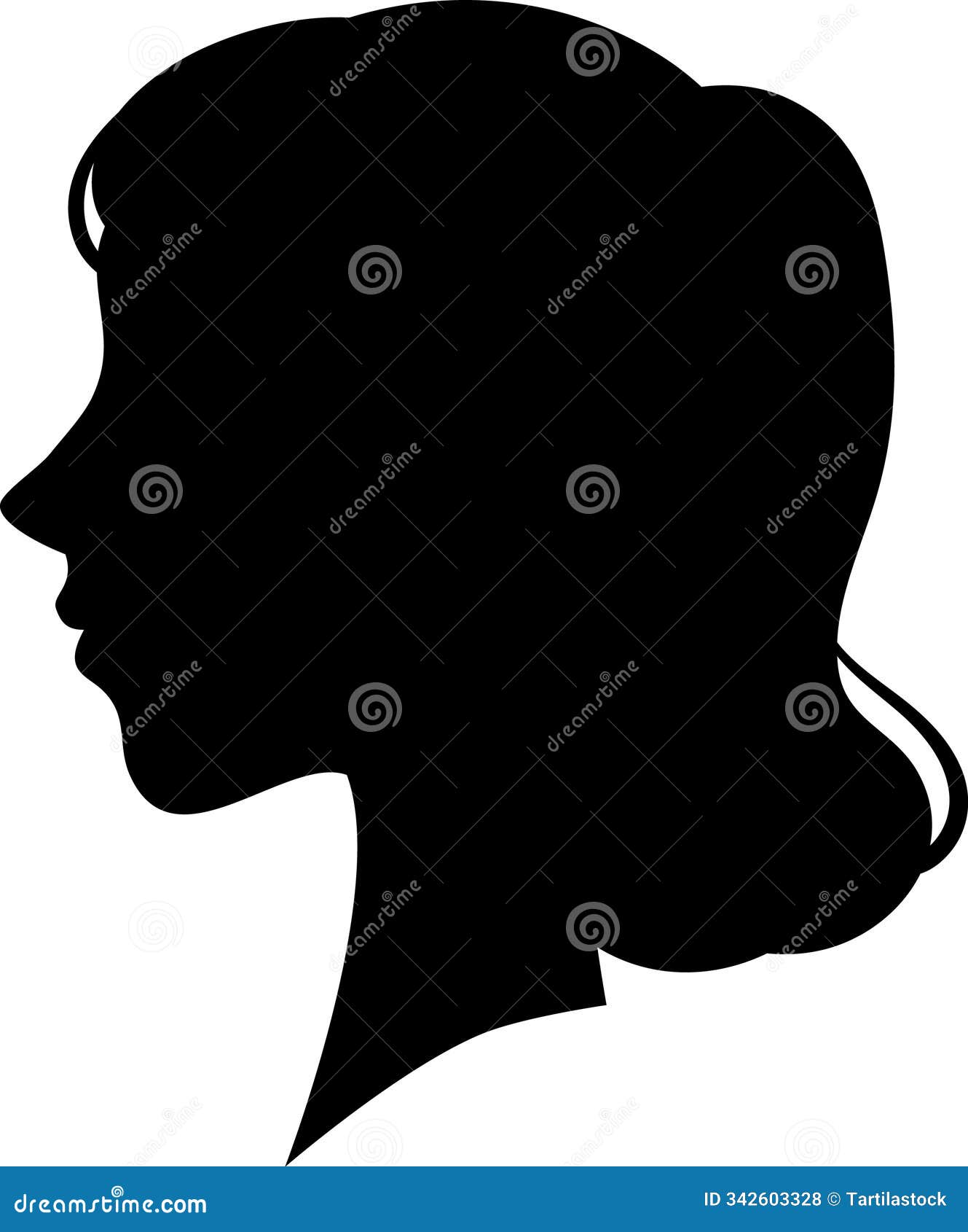 Black Silhouette Profile of a Woman Facing Left, Isolated on a White ...
