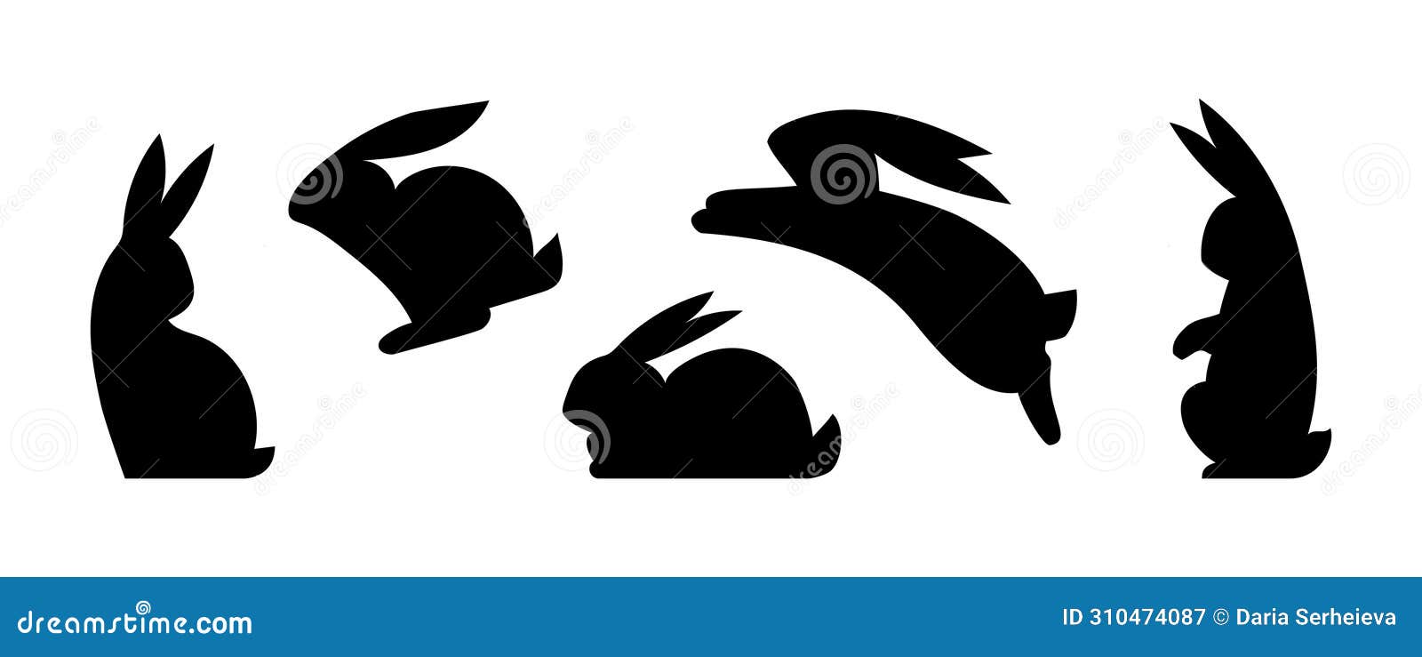 Black Silhouette of Rabbits in Different Poses Isolated on White ...