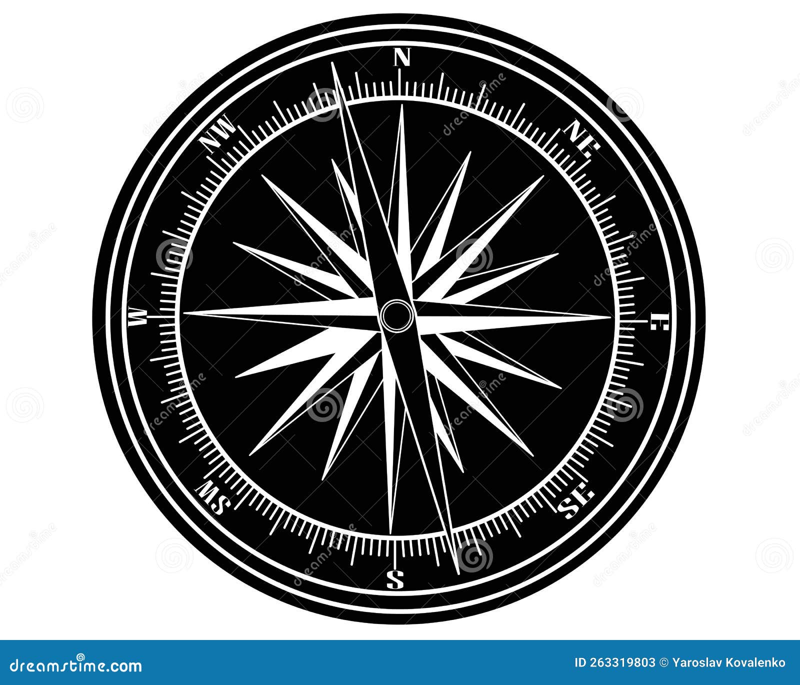 Black Silhouette of Realistic Compass Isolated on White Background ...