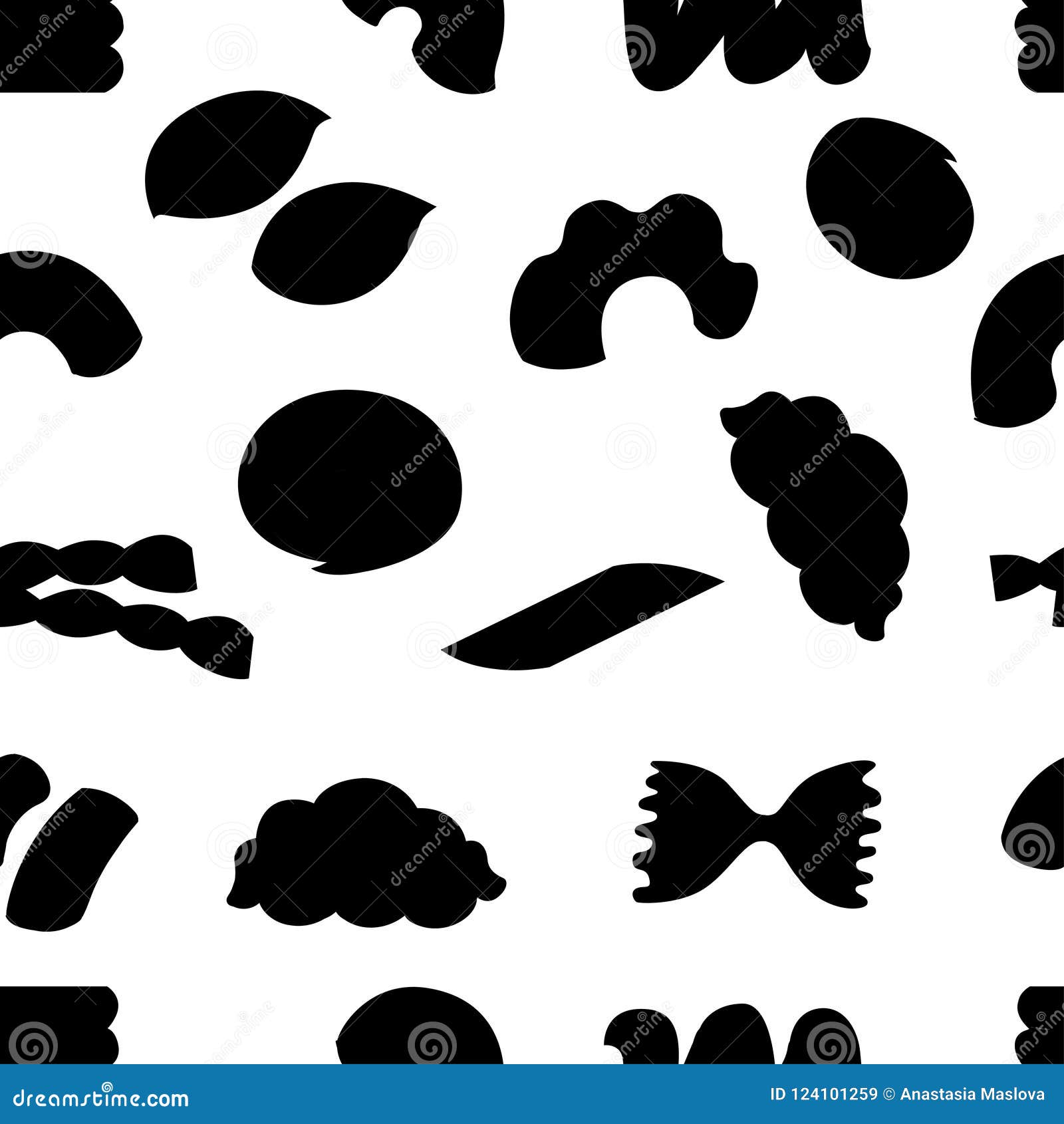 Black Silhouette. Seamless Pattern. Flat Various Macaroni. Vector ...