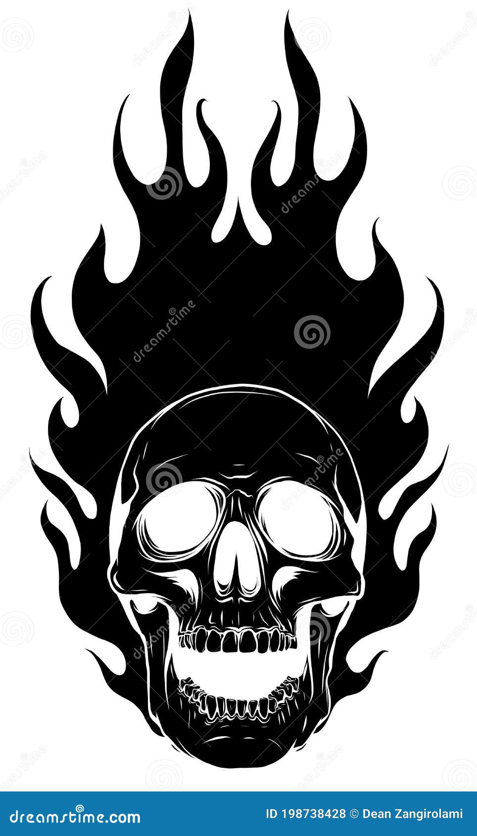 Black Silhouette Skull Vector Image Template with Flames Stock Vector ...