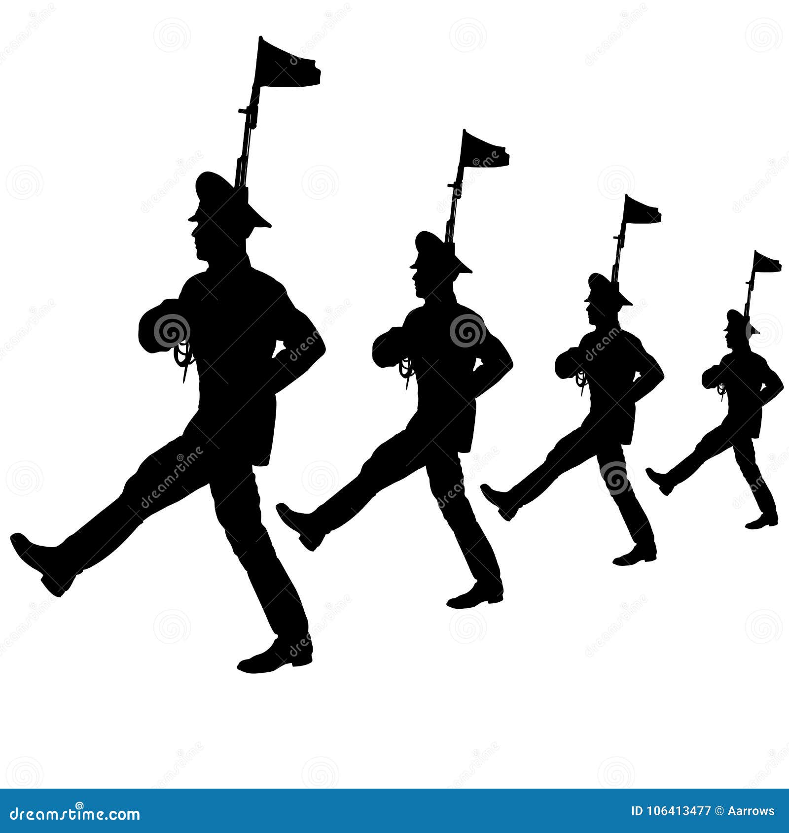 Black Silhouette Soldier Is Marching With Arms On Parade Cartoon Vector ...