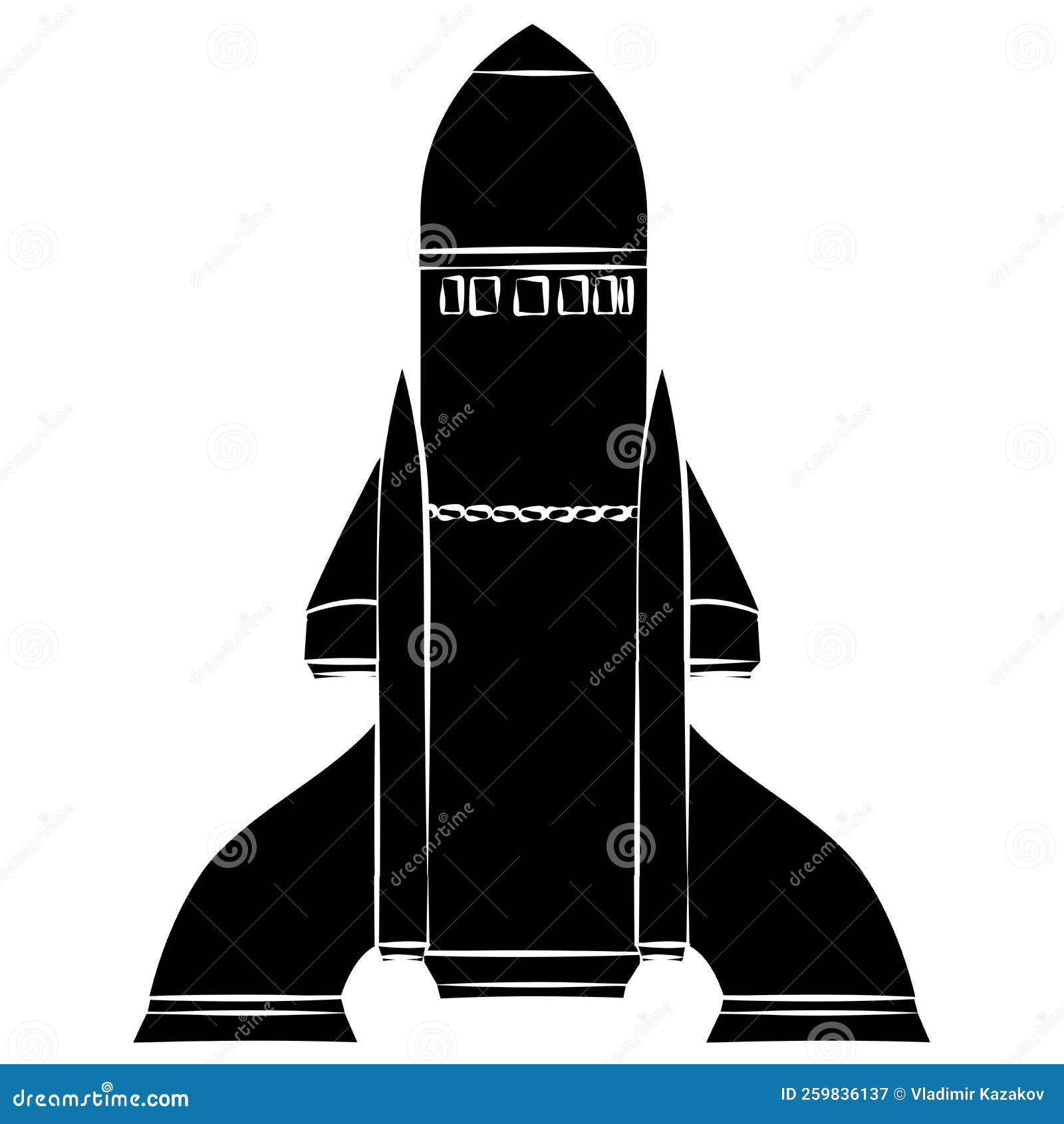 Black Silhouette of Space Rocket with Massive Racks, Isolated on White ...