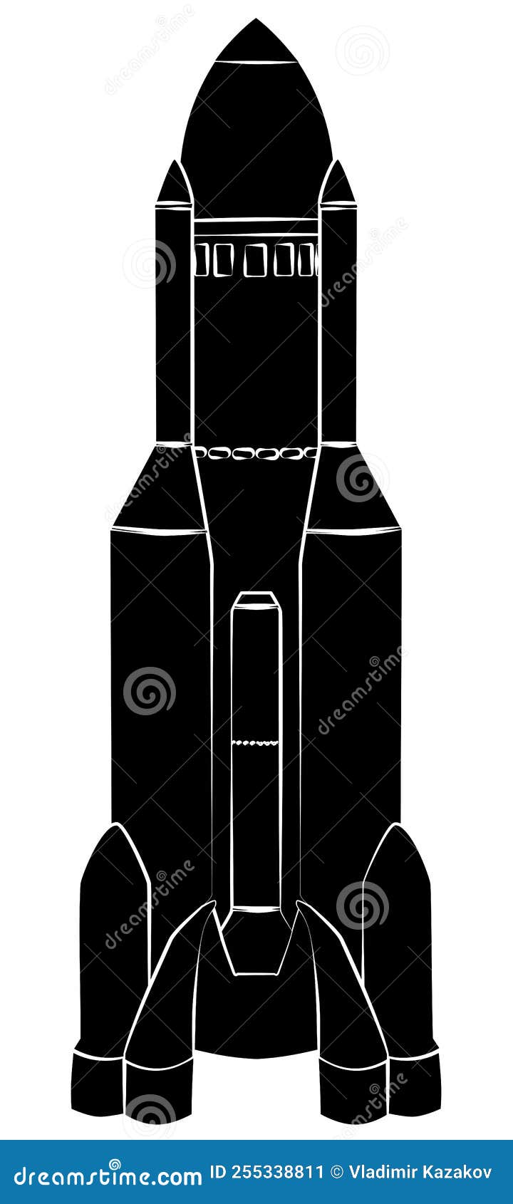 Black Silhouette of Spaceship with Elongated Hull Isolated on White ...