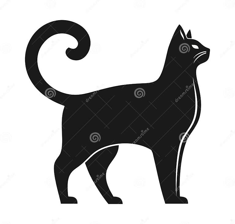 Black Silhouette of a Standing Cat, Side View, Vector Illustration ...