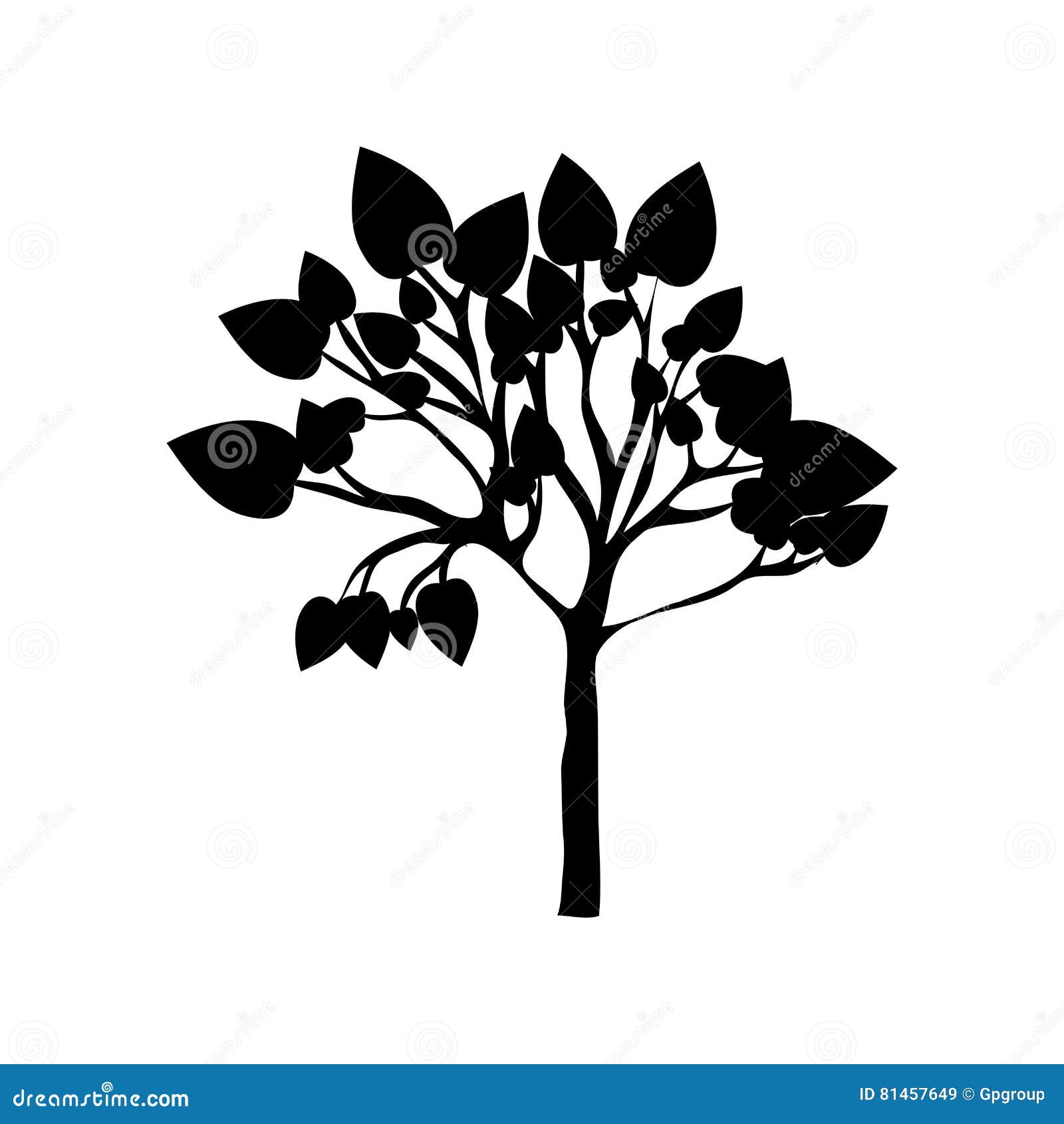 Black Silhouette Tree with Leafy Branches Stock Illustration ...