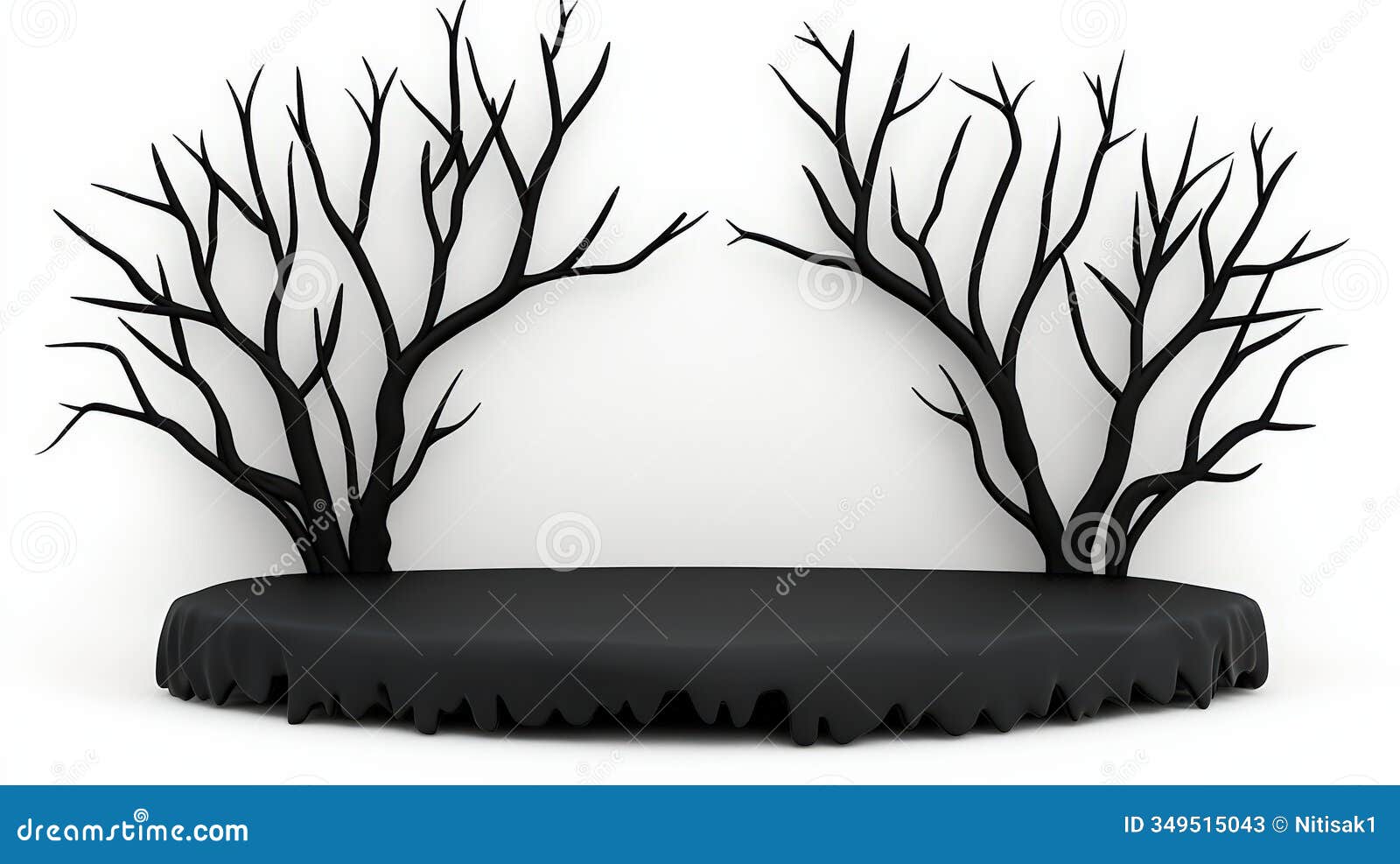 Black Silhouette Trees on a Round Stage White Isolate Background Stock ...
