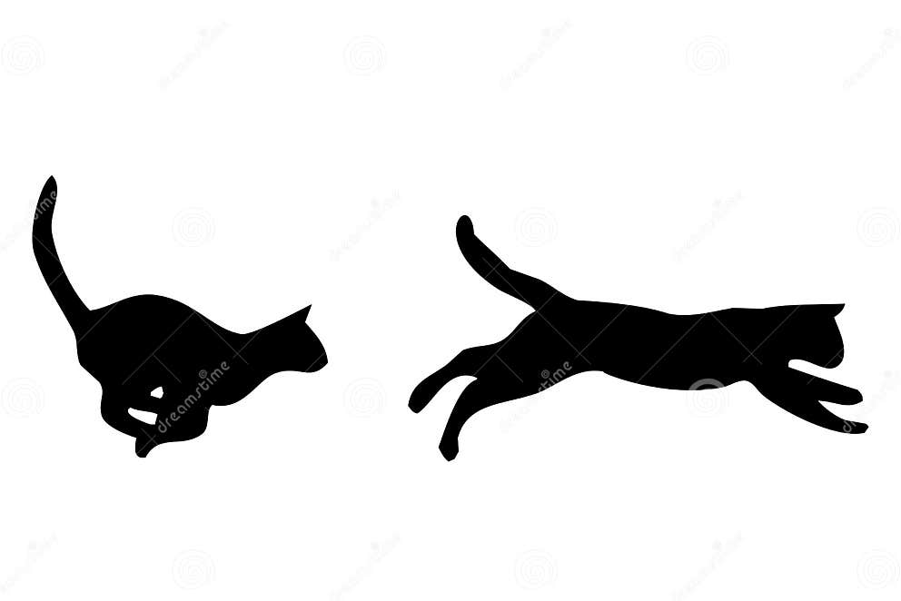 Black Silhouette of Two Cats Running Stock Image - Image of sitting ...