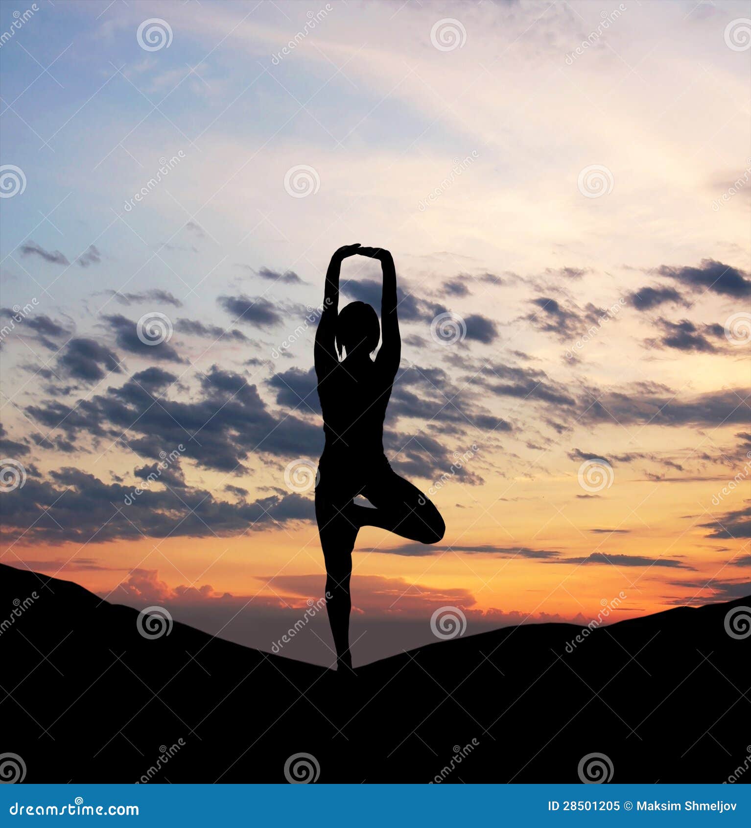 A Black Silhouette of a Woman Doing Exercise on a Sunset Stock Image ...
