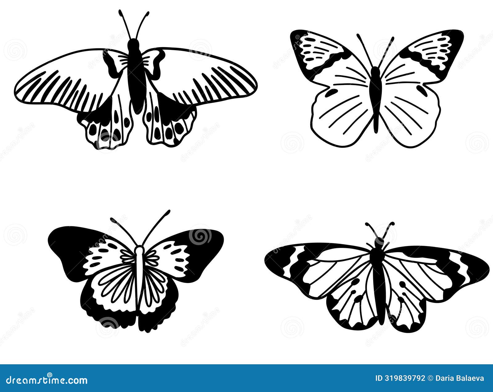 Black Silhouettes with Butterfly Seventh Set Monochrome Stock Vector ...
