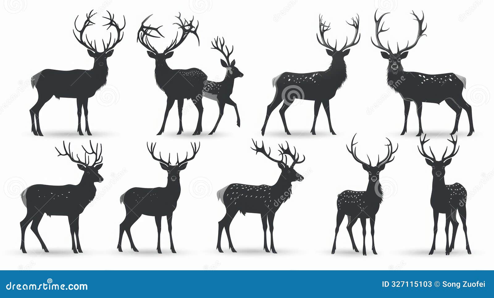 Black Silhouettes of Deer and Doe in Simple Vector Illustration Stock ...