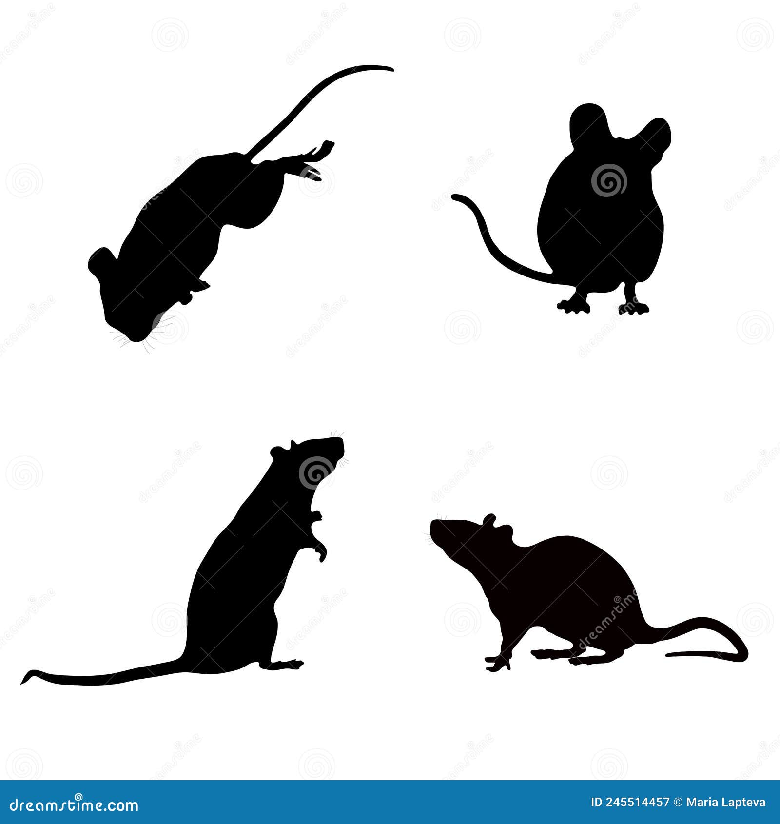 Black Silhouettes of a Mouse on a White Background. Stock Vector ...