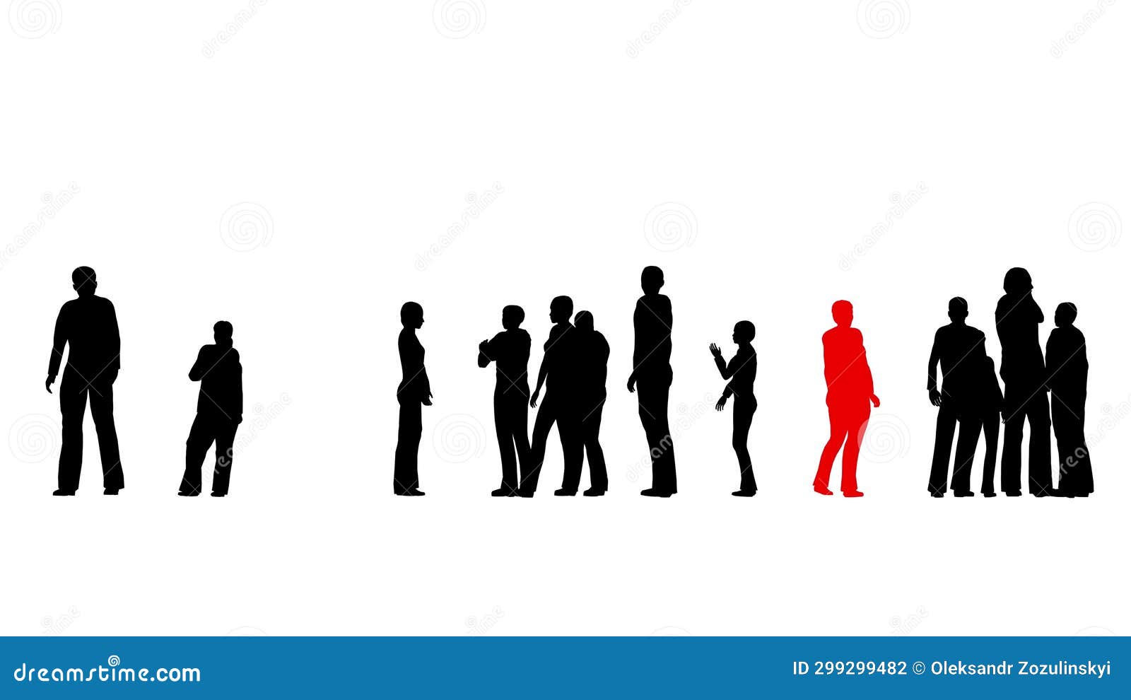Black Silhouettes of People and One Red Person on White Back 3d Stock ...