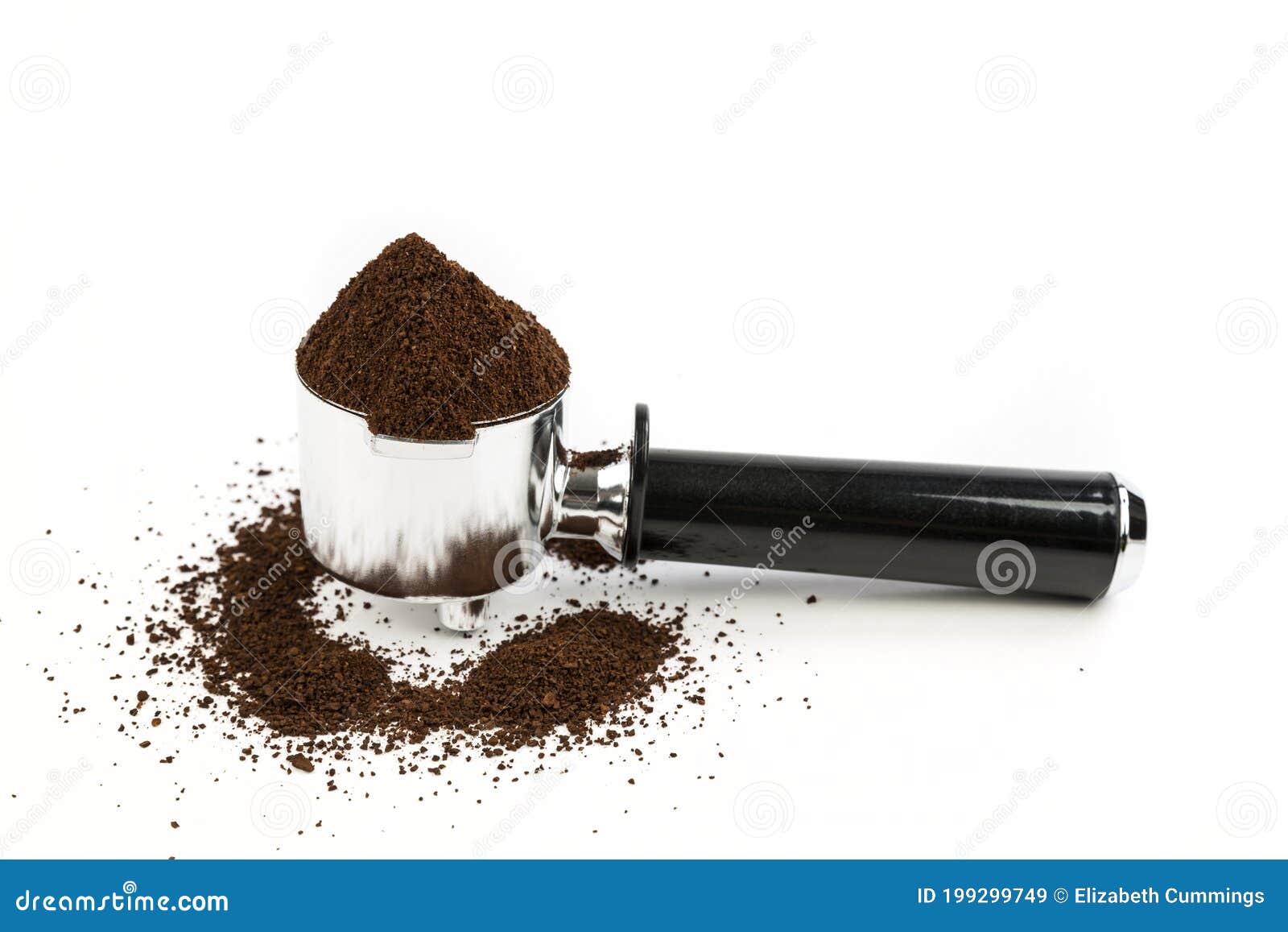 Black and Silver Coffee Filter Piled High with Ground Coffee Side View ...