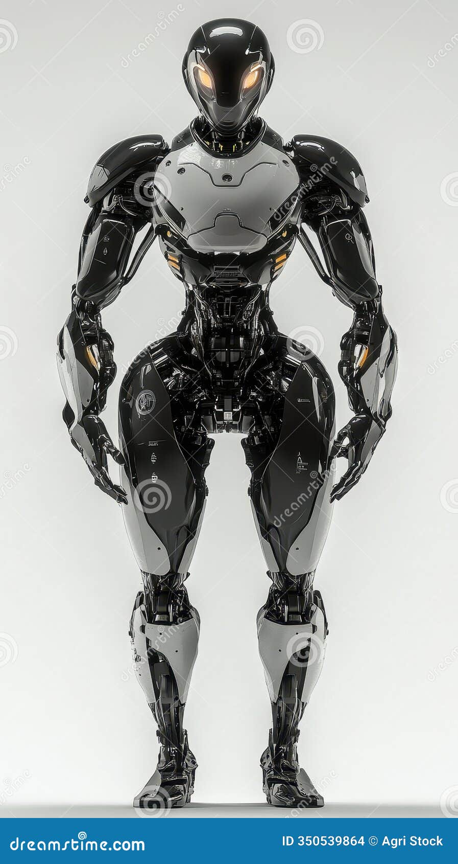 Black and Silver Robot Standing on White Background Stock Illustration ...