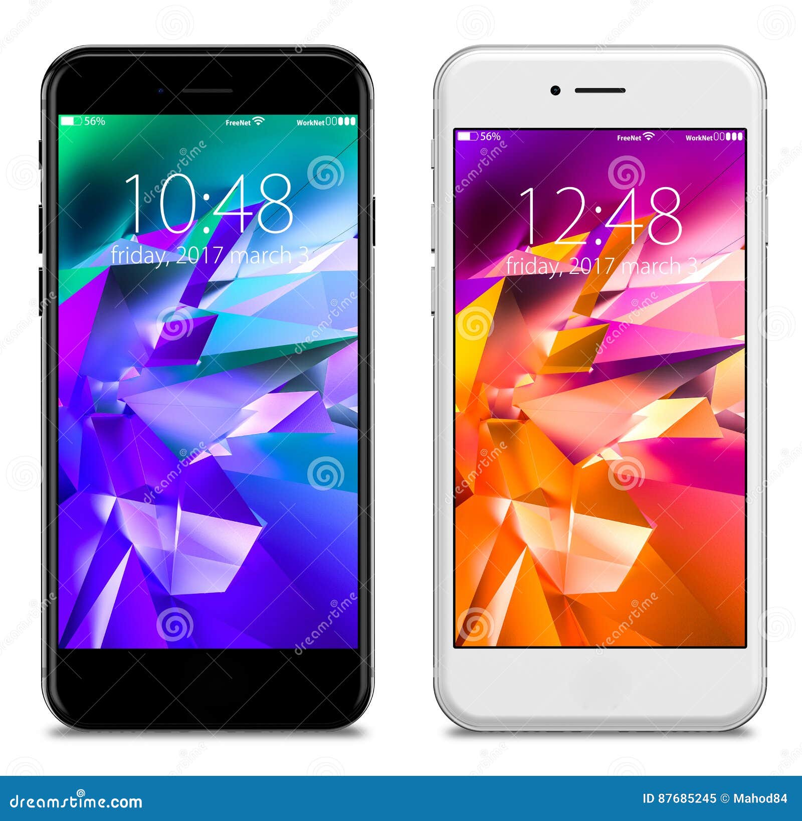 Black and Silver Smartphones with Colorfull Screen. Stock Illustration ...