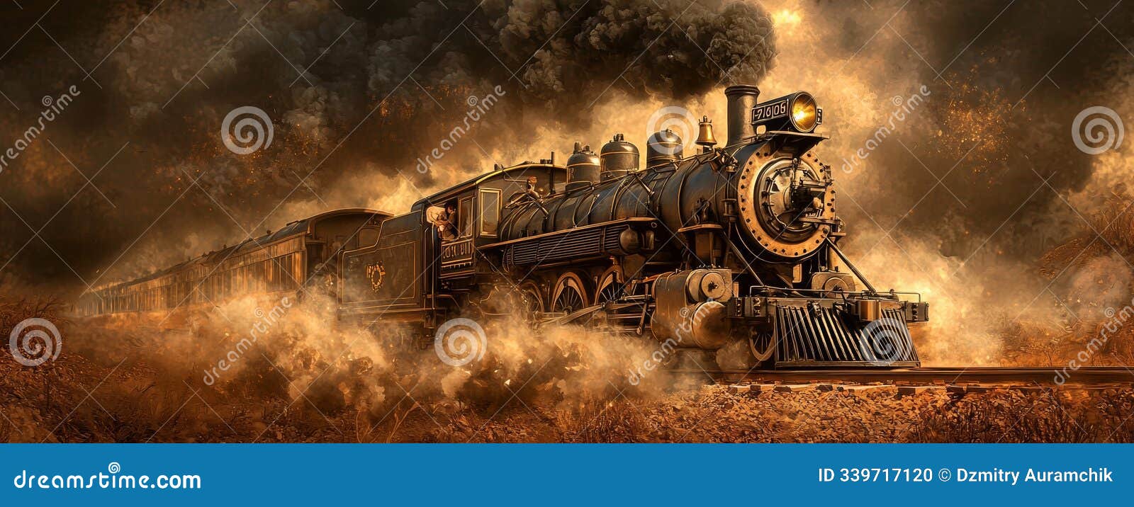 Black and Silver Train with Red Engine on a Track. Smoke is Coming from ...