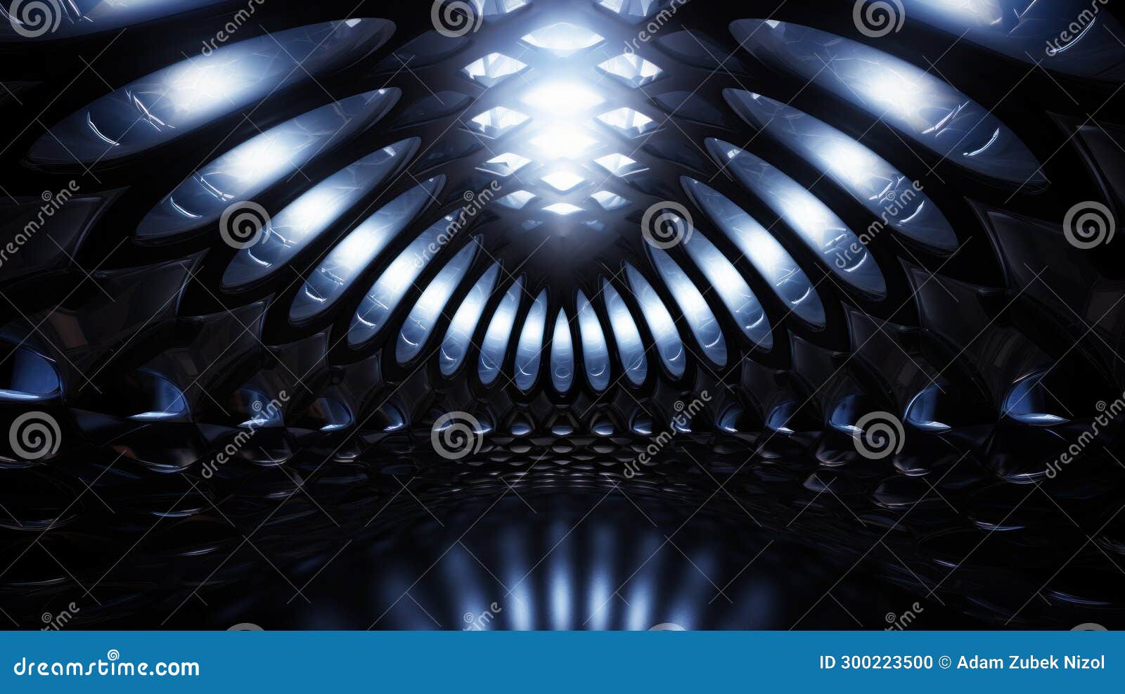 A Black and Silver Tunnel with Round Windows Stock Illustration ...