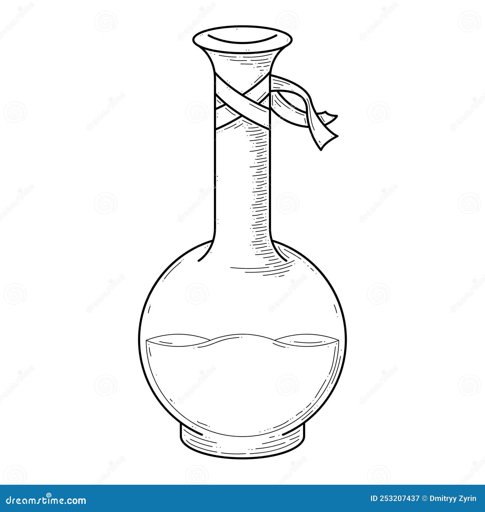 Black Simple Line Glass Flask Doodle Outline Potion Drink Elixir Liquid ...