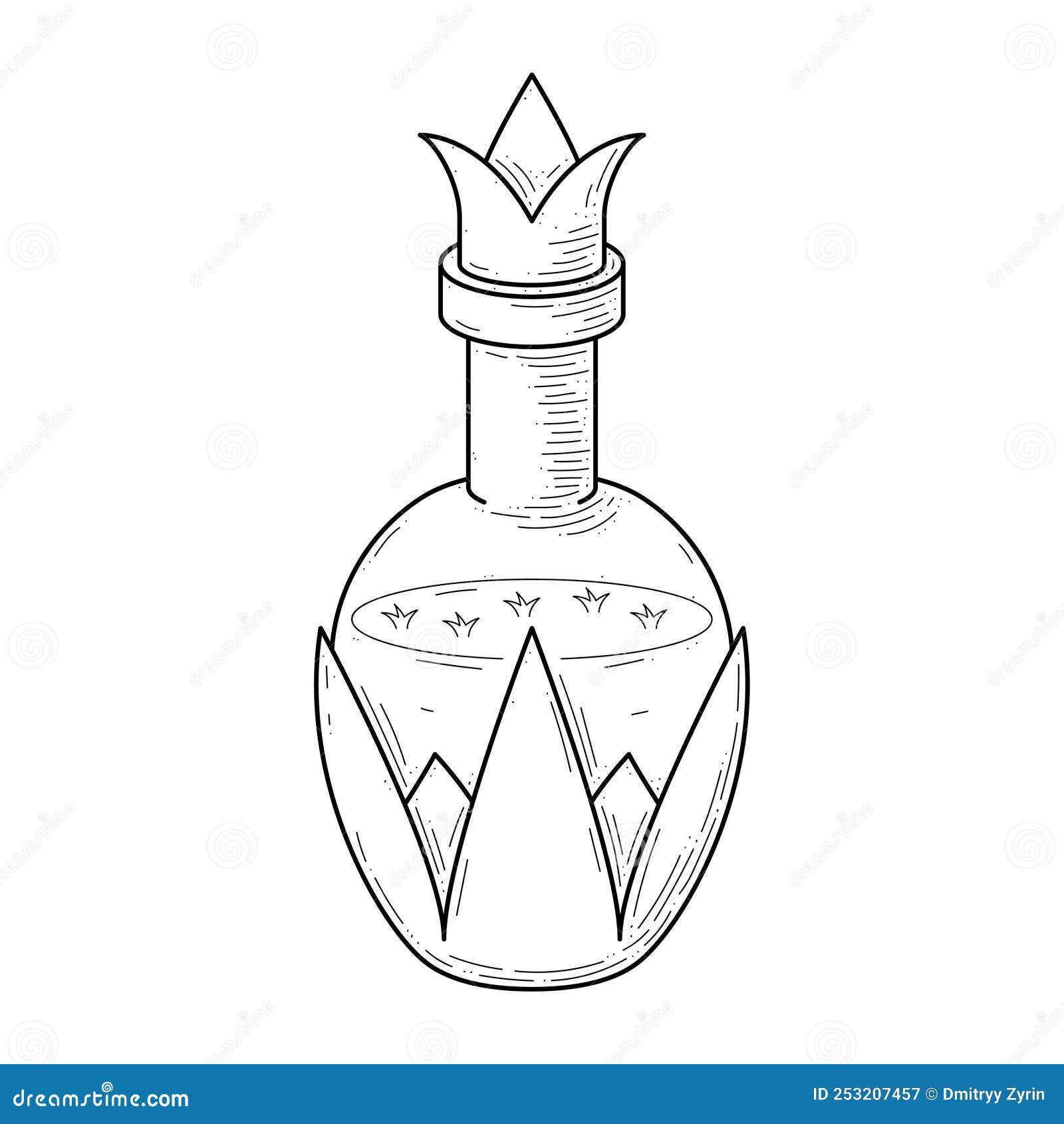 Black Simple Line Glass Flask Doodle Outline Potion Drink Elixir Liquid ...