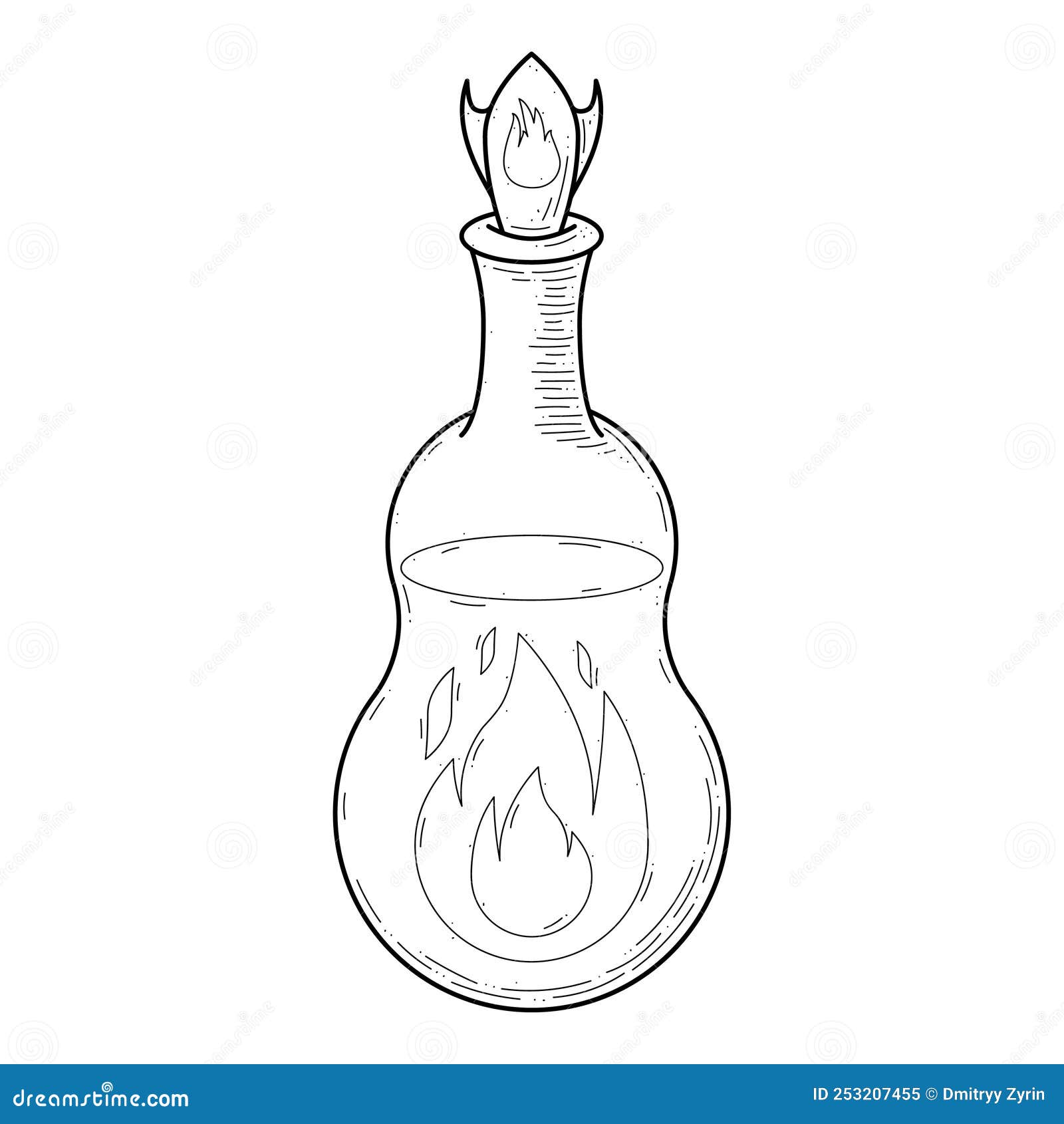Black Simple Line Glass Flask Doodle Outline Potion Drink Elixir Liquid ...