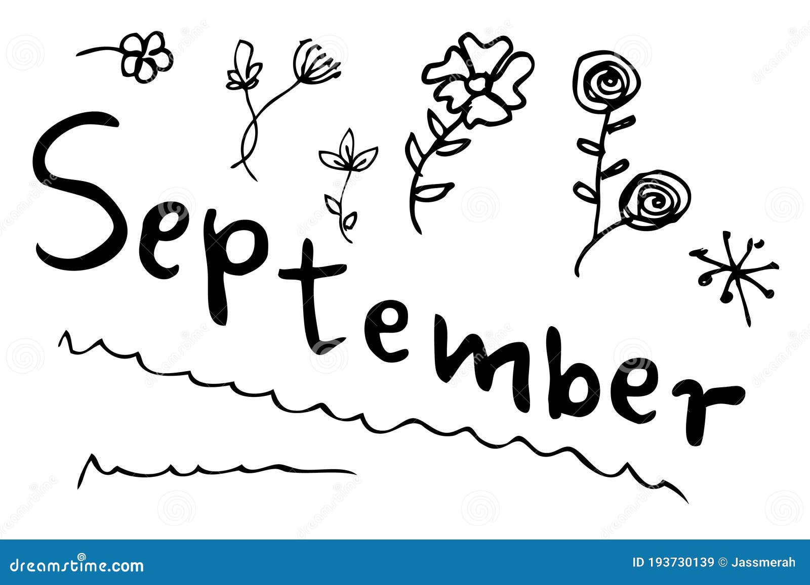 Black Simple Vector Hand Draw Sketch Lettering, September Stock Vector ...
