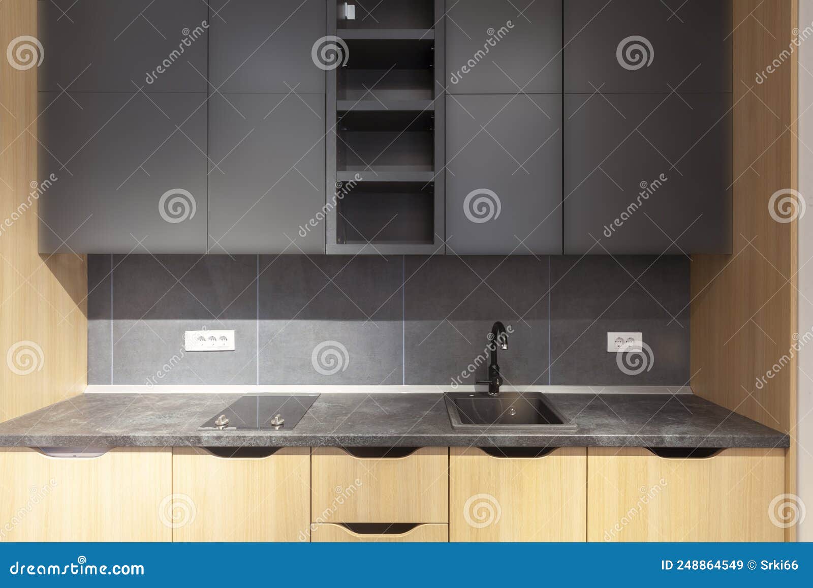 Black sink in the kitchen stock image. Image of marble - 248864549