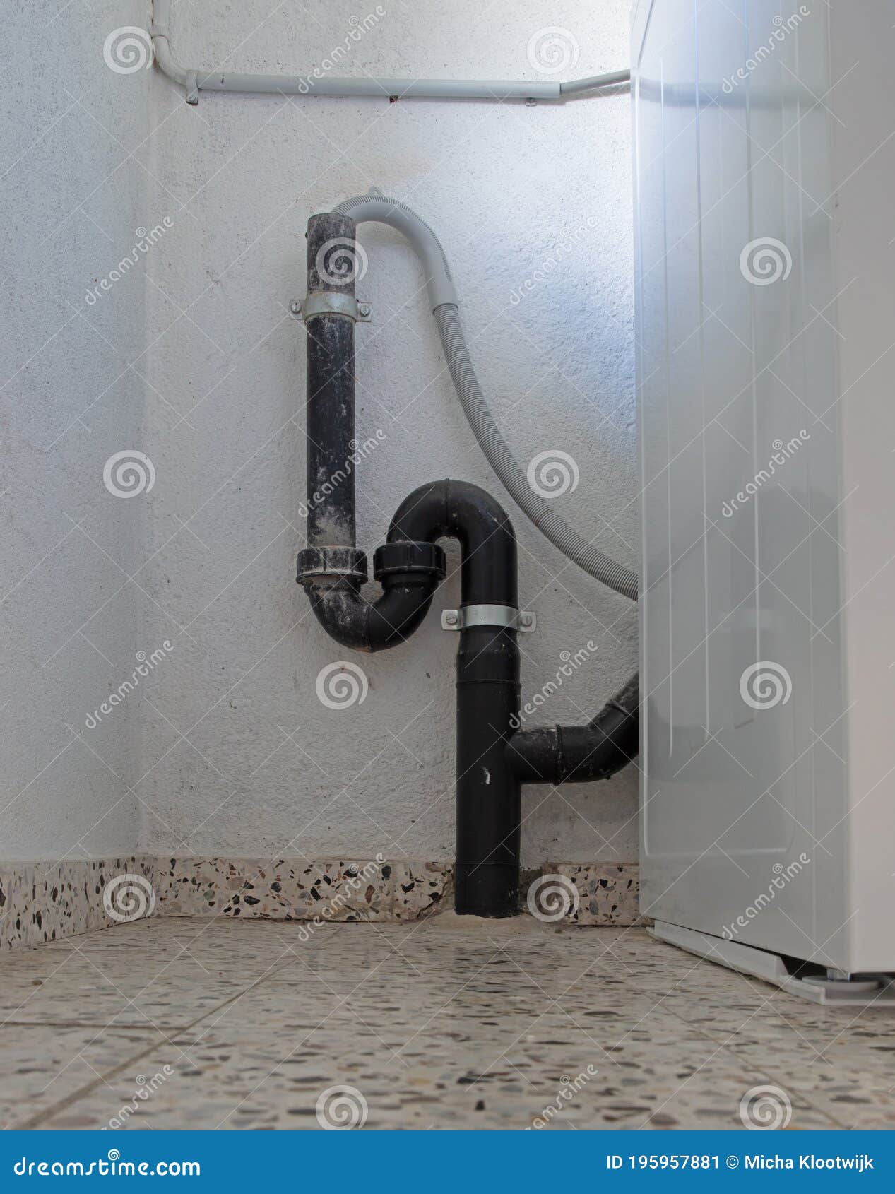 Black Siphon Behind a Washing Machine Stock Image - Image of industry ...