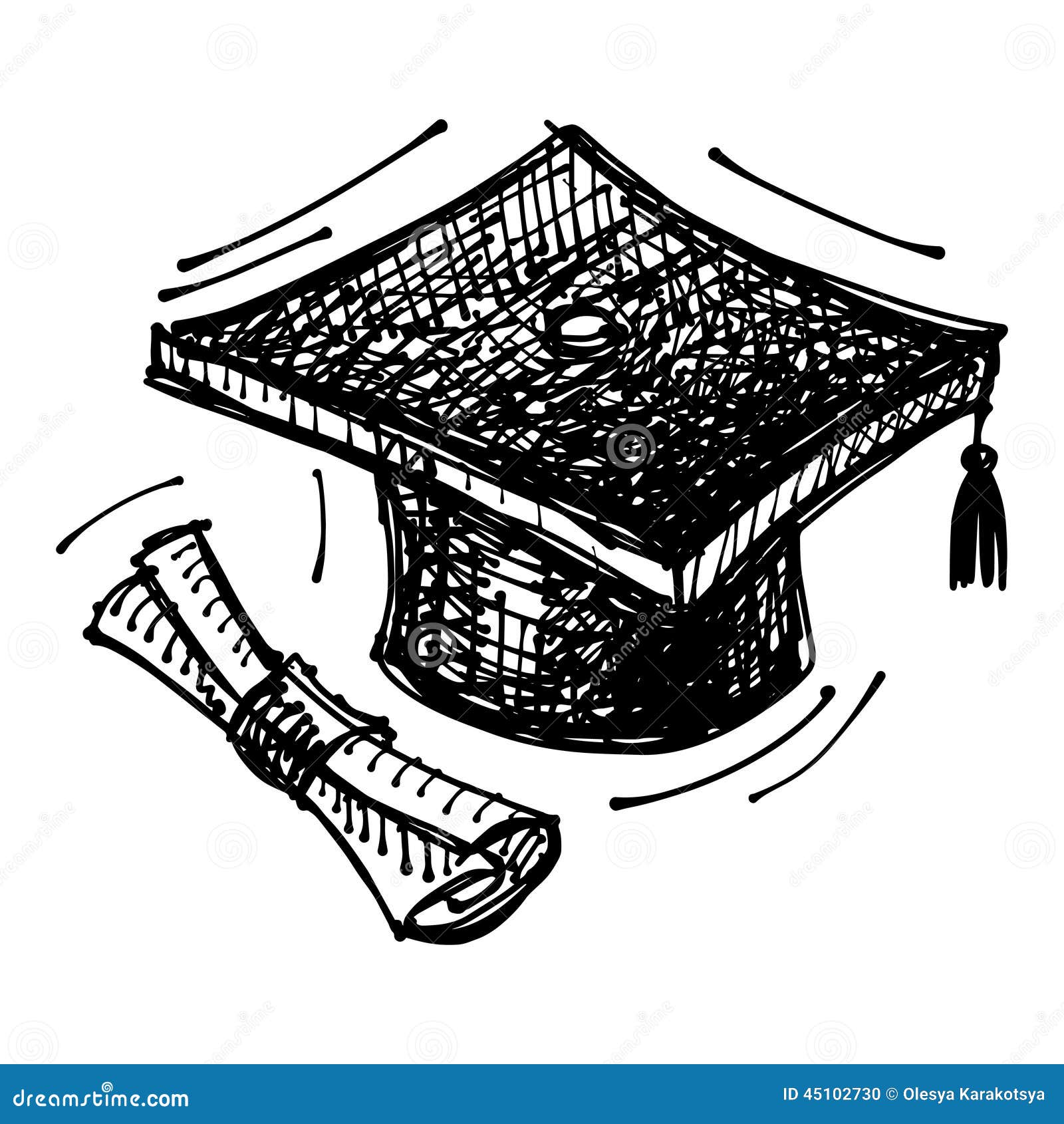 Black Sketch Drawing of Cap of Master S Degree Stock Vector ...