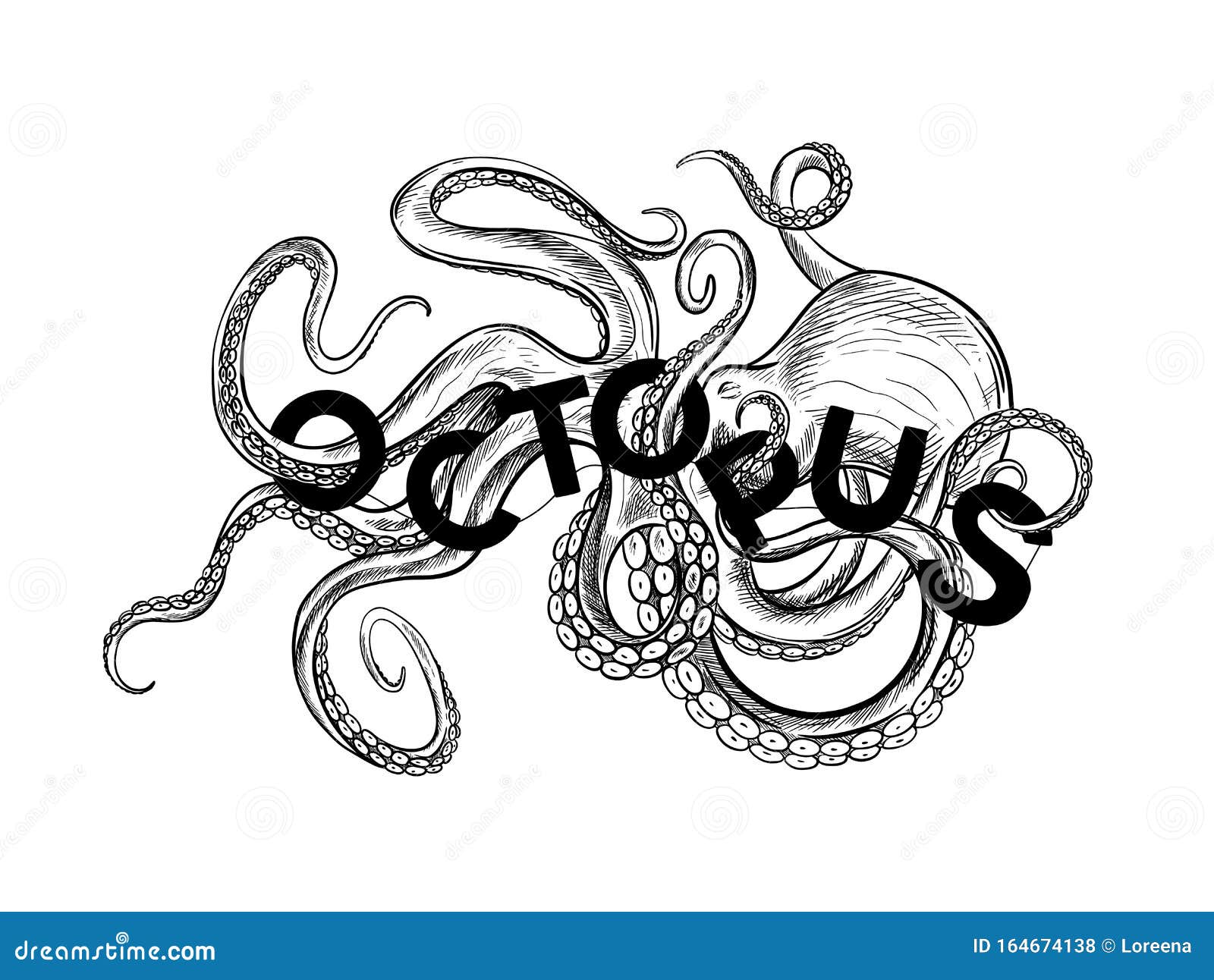 Black Sketch of Octopus Twisted with Word OCTOPUS Stock Vector ...