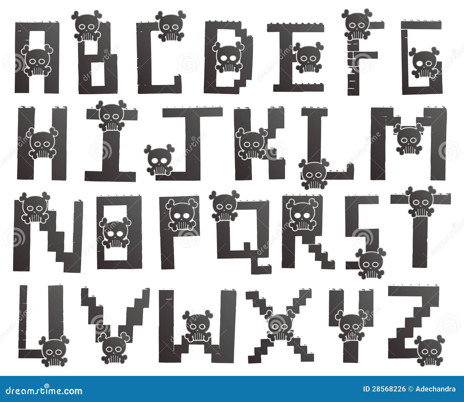 Black skull alphabet stock vector. Illustration of cartoon - 28568226