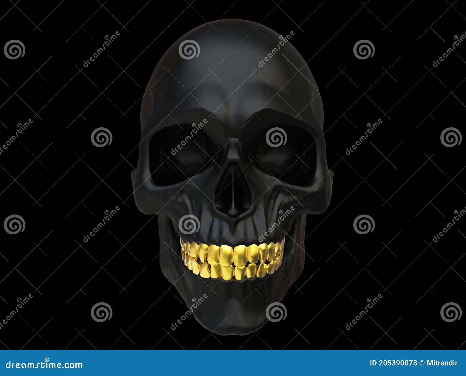 Black Skull with Golden Set of Teeth Stock Illustration - Illustration ...