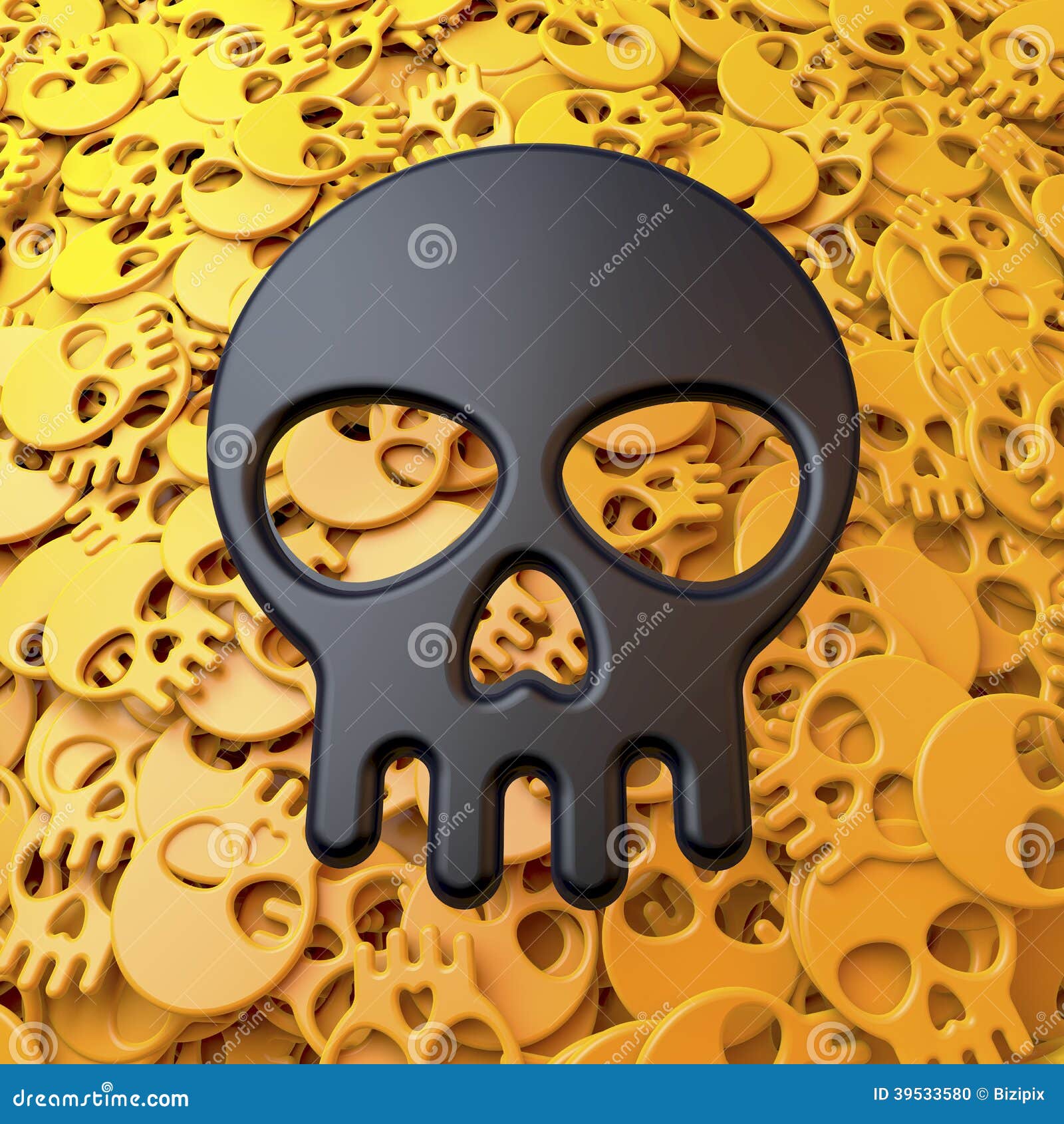 Black Skull on Pool of Yellow Skulls Stock Illustration - Illustration ...