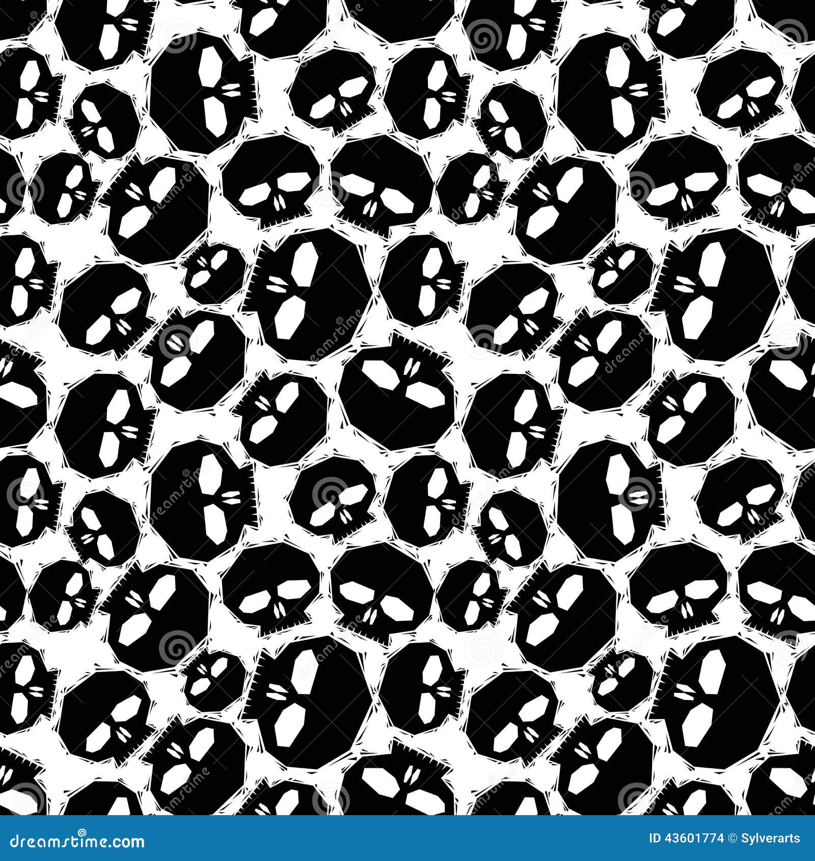 Black Skulls Seamless Pattern, Black and White Geometric Contemporary ...