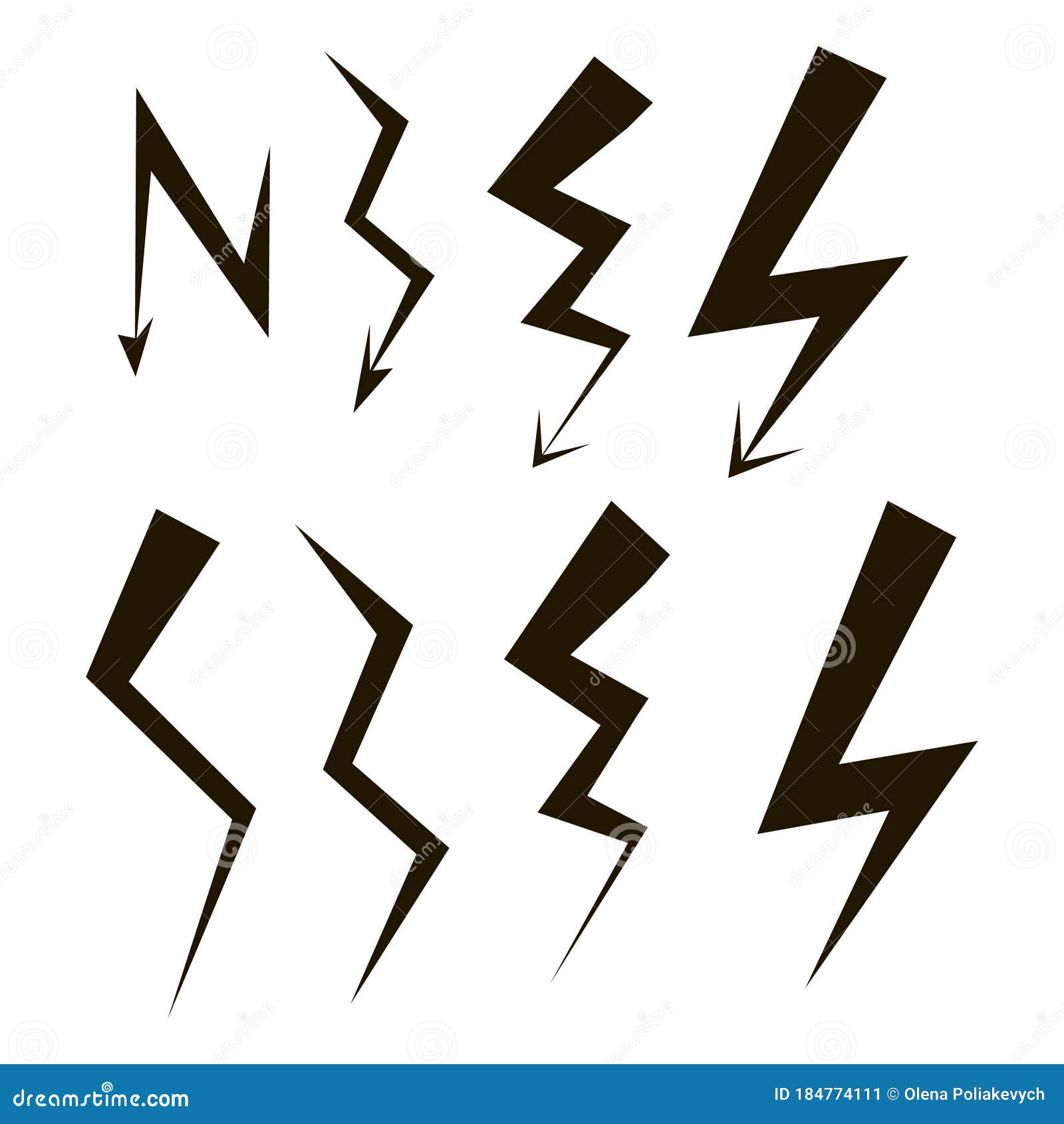 Black Sky Lightning of Various Shapes Stock Illustration - Illustration ...
