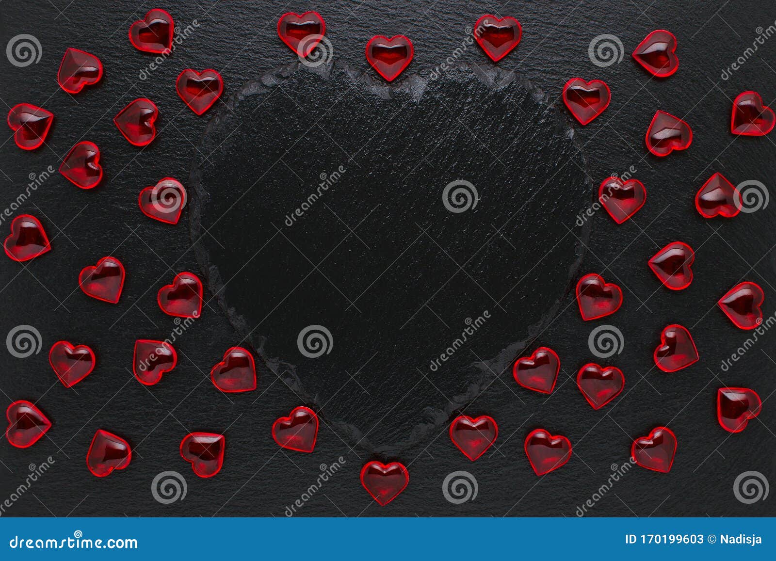 Black Slate Plate with Red Hearts on Black Background Stock Image ...