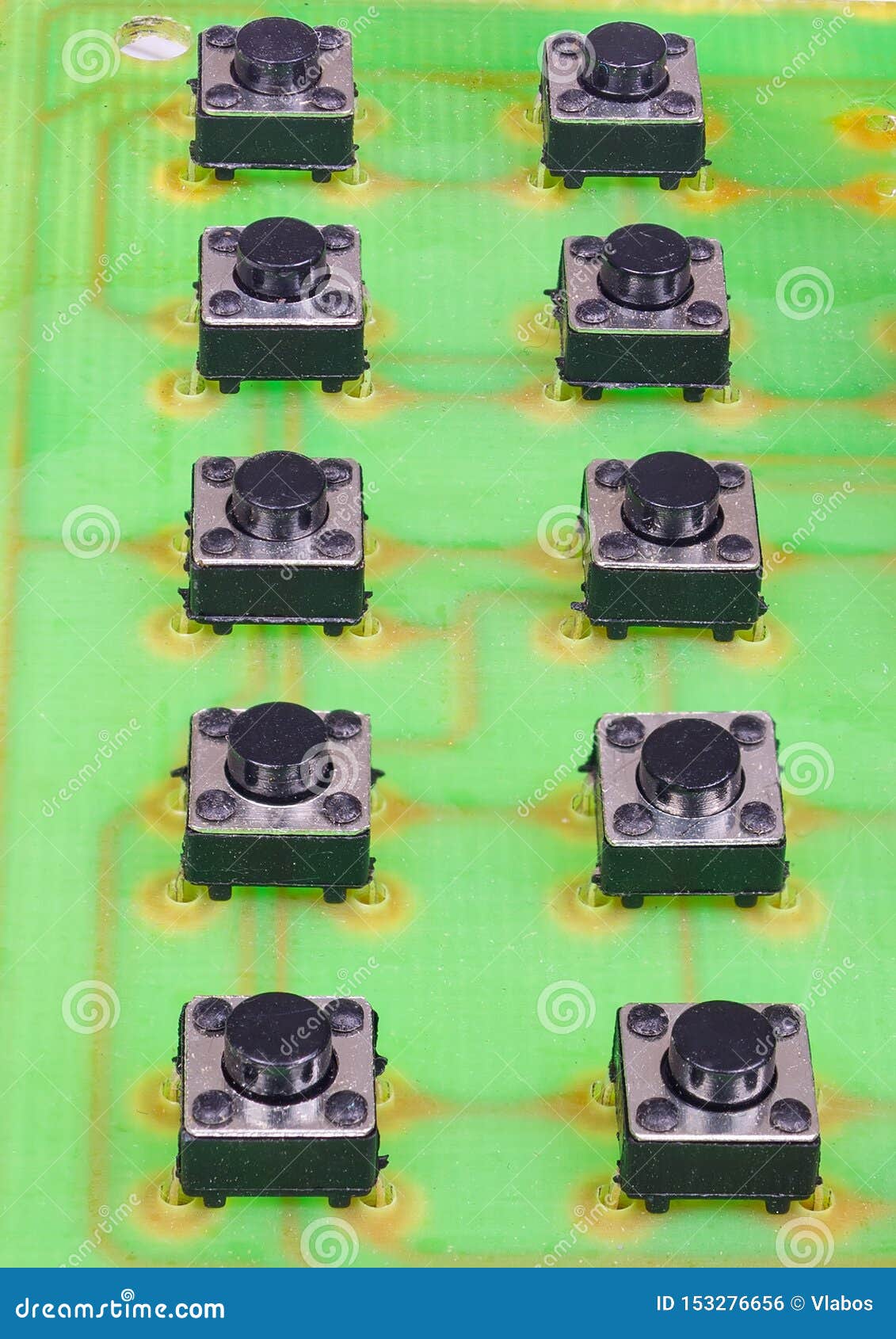 Black Small Buttons on a Green Printed Circuit Board Stock Photo ...