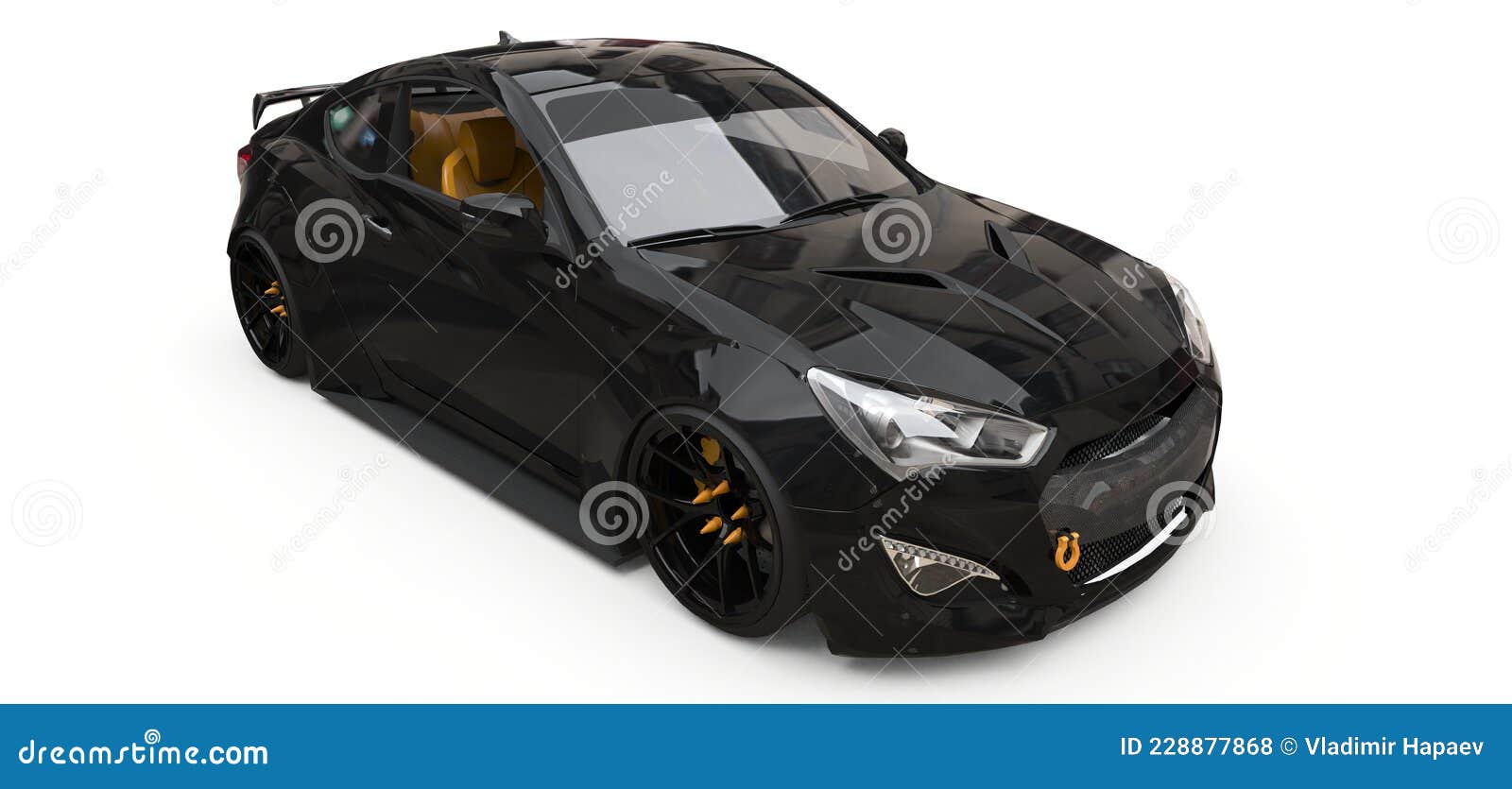 Black Small Sports Car Coupe. 3d Rendering. Stock Illustration ...