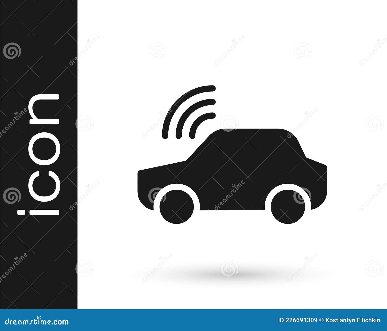 Black Smart Car System with Wireless Connection Icon Isolated on White ...