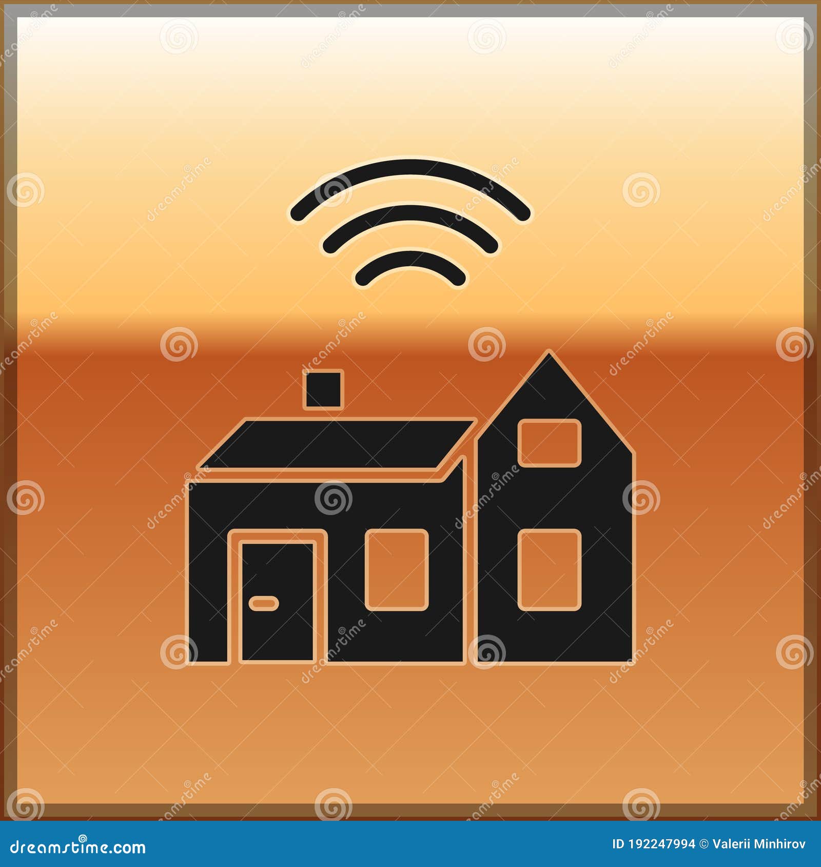 Black Smart Home with Wireless Icon Isolated on Gold Background. Remote ...