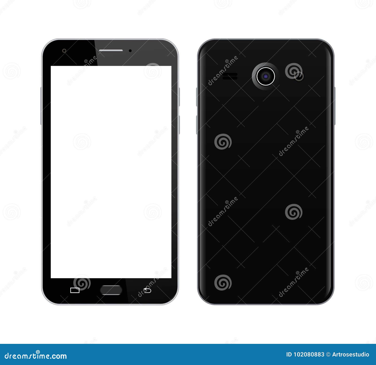 Black Smart Phone in Front and Back Sides Stock Vector - Illustration ...