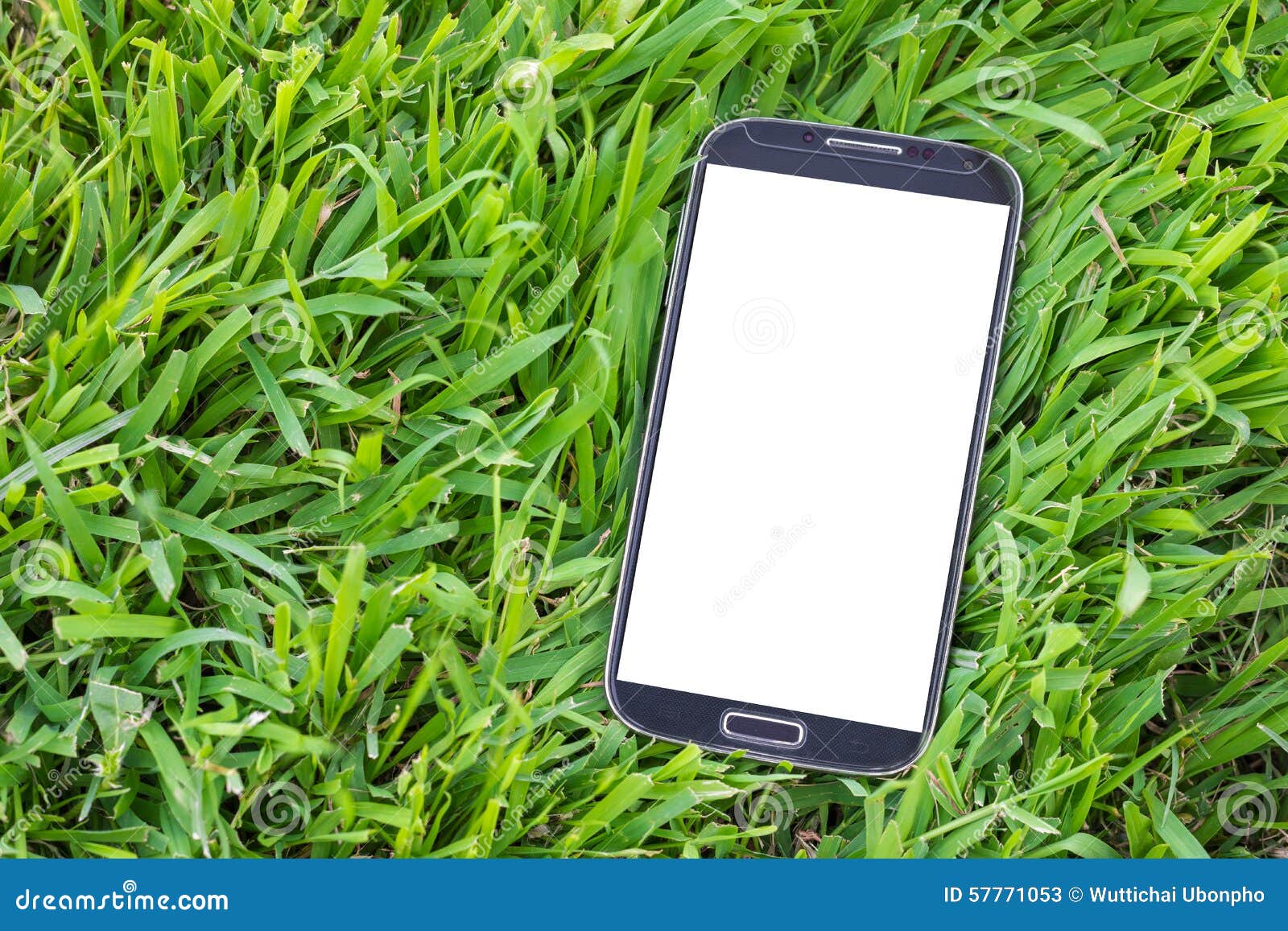 Black Smart Phone with Isolated Screen on Grass Stock Image - Image of ...