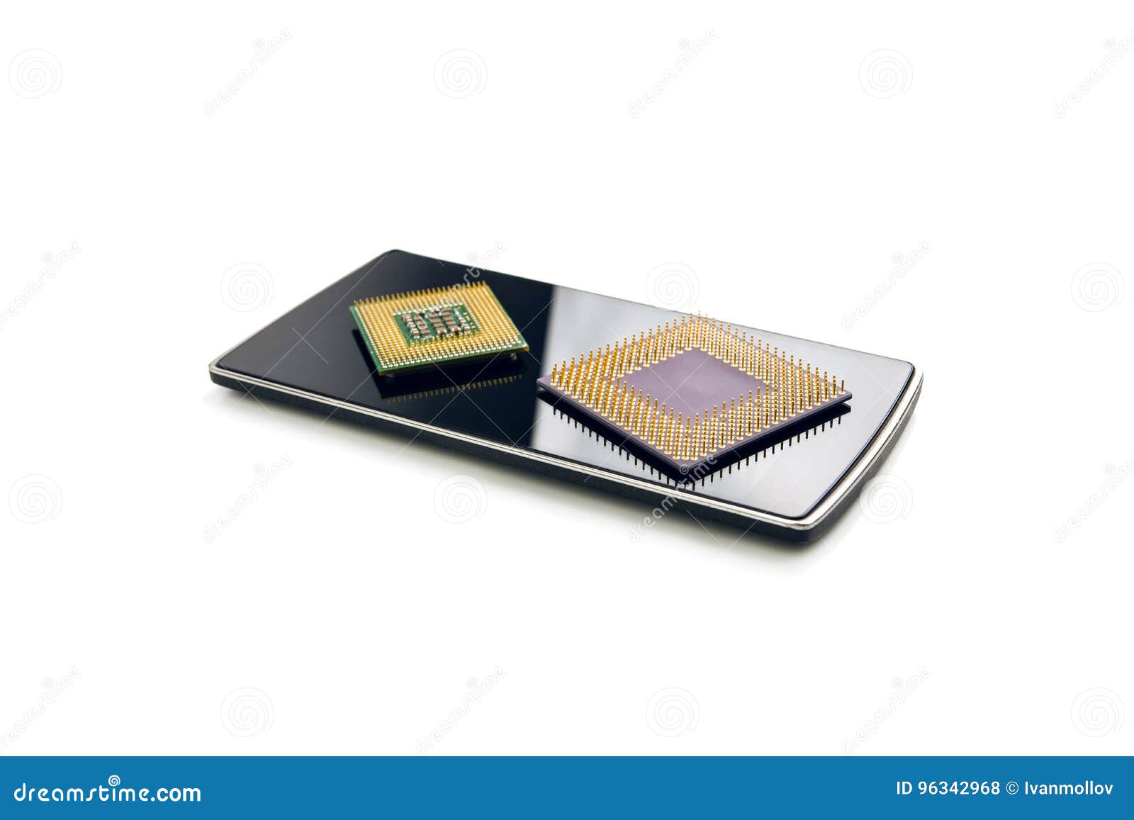 Black Smart Phone with Two Computer Processor Chips Stock Photo - Image ...