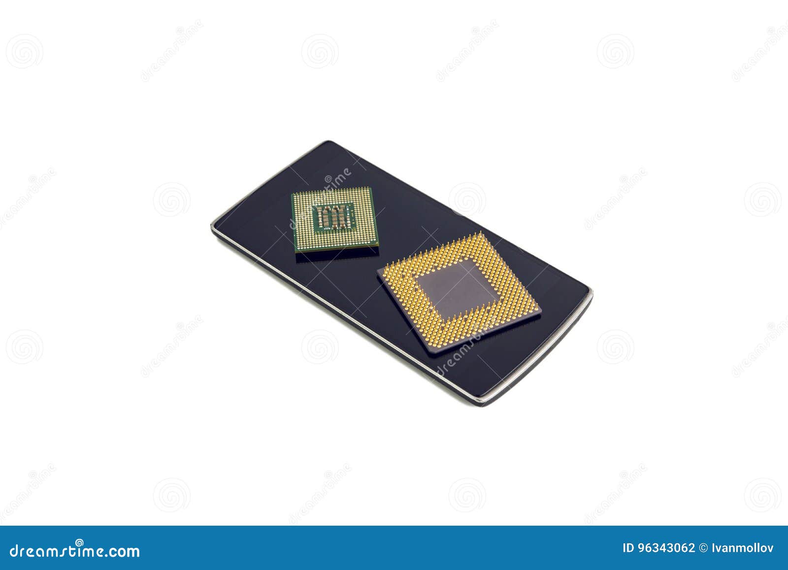 Black Smart Phone with Two Computer Processor Chips Stock Photo - Image ...
