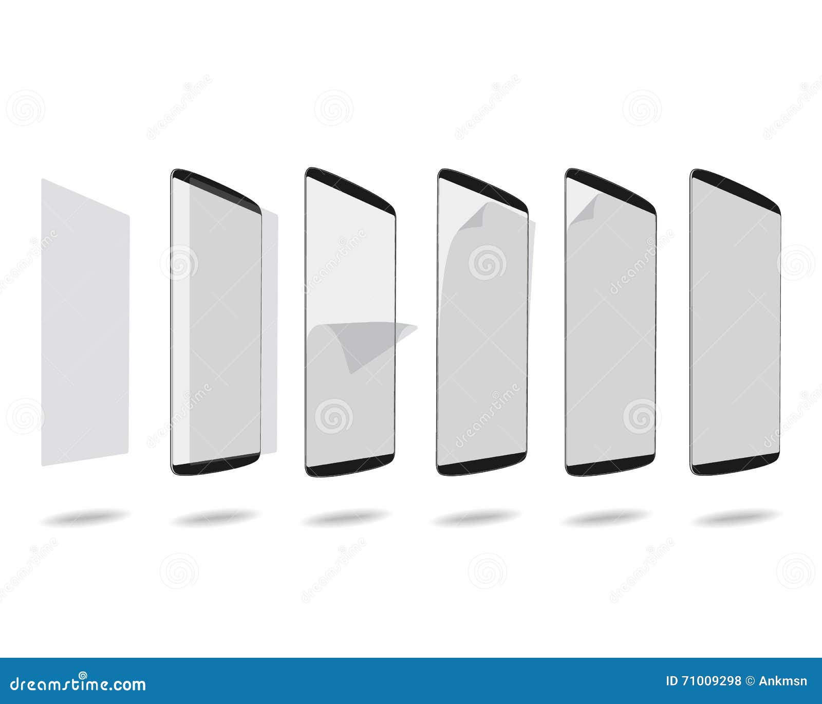 Black Smart Phones Screen with Protector Glass Set Different Ste Stock ...