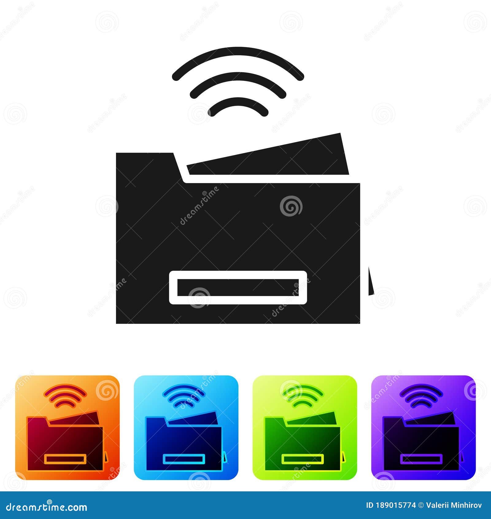 Black Smart Printer System Icon Isolated on White Background. Internet ...