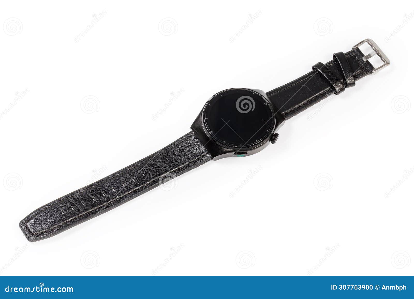 Black Smart Watch with Leather Strap on a White Background Stock Photo ...
