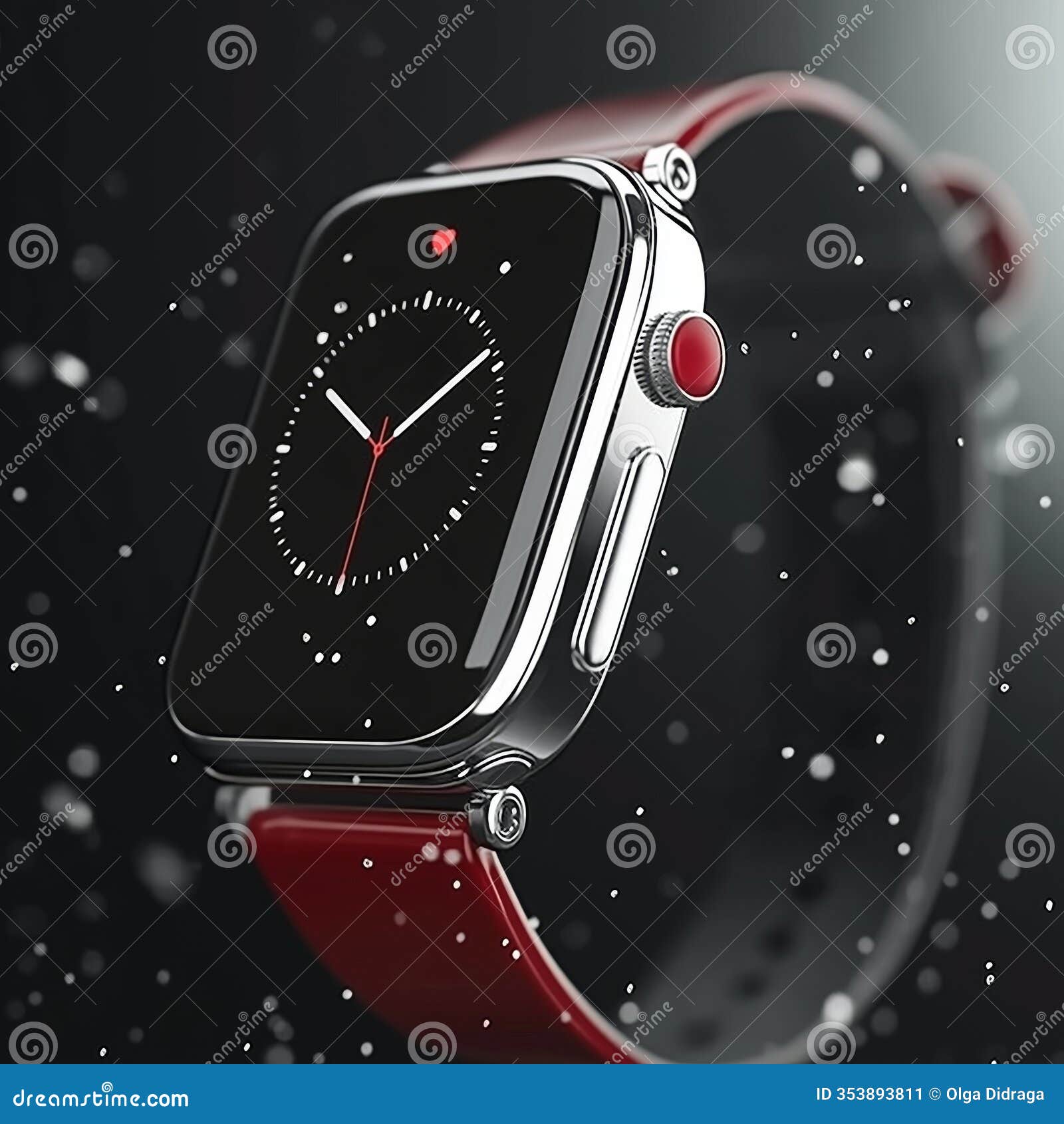 Black Smart Watch with Red Band Floating on Dark Background for ...