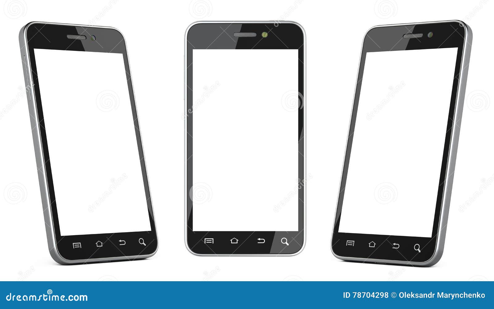 Black Smartphone with Blank Screen Left, Right and Front View. Stock ...