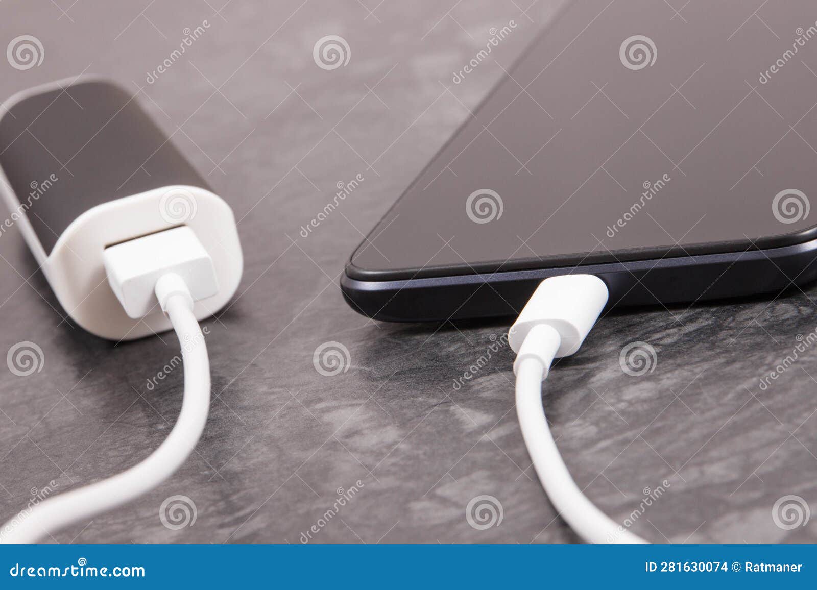 Black Smartphone with Connected Plug of External Powerbank. Mobile ...